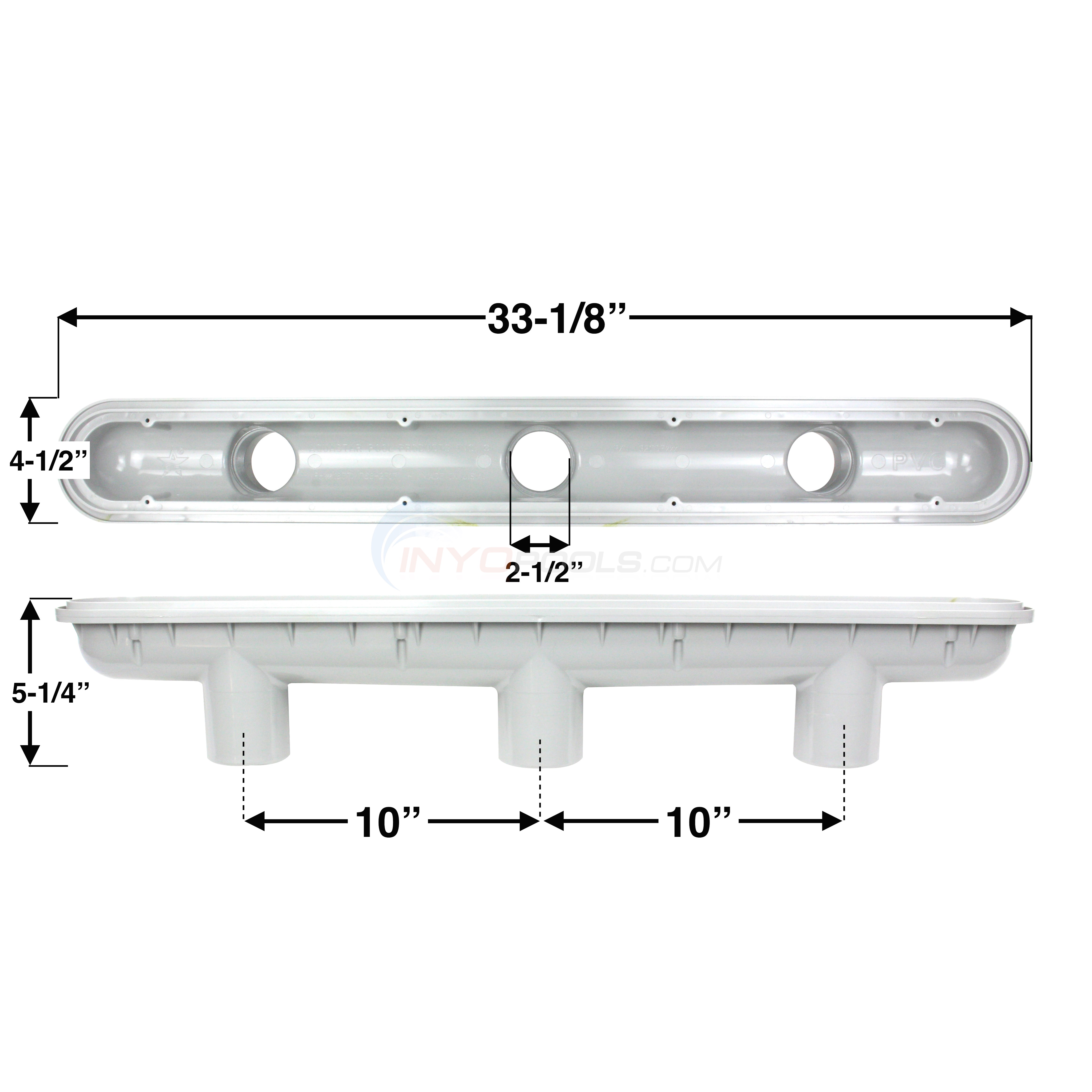 AquaStar 32" White Channel Drain Flat Grate 3 Port Sump/ AV Anti ...