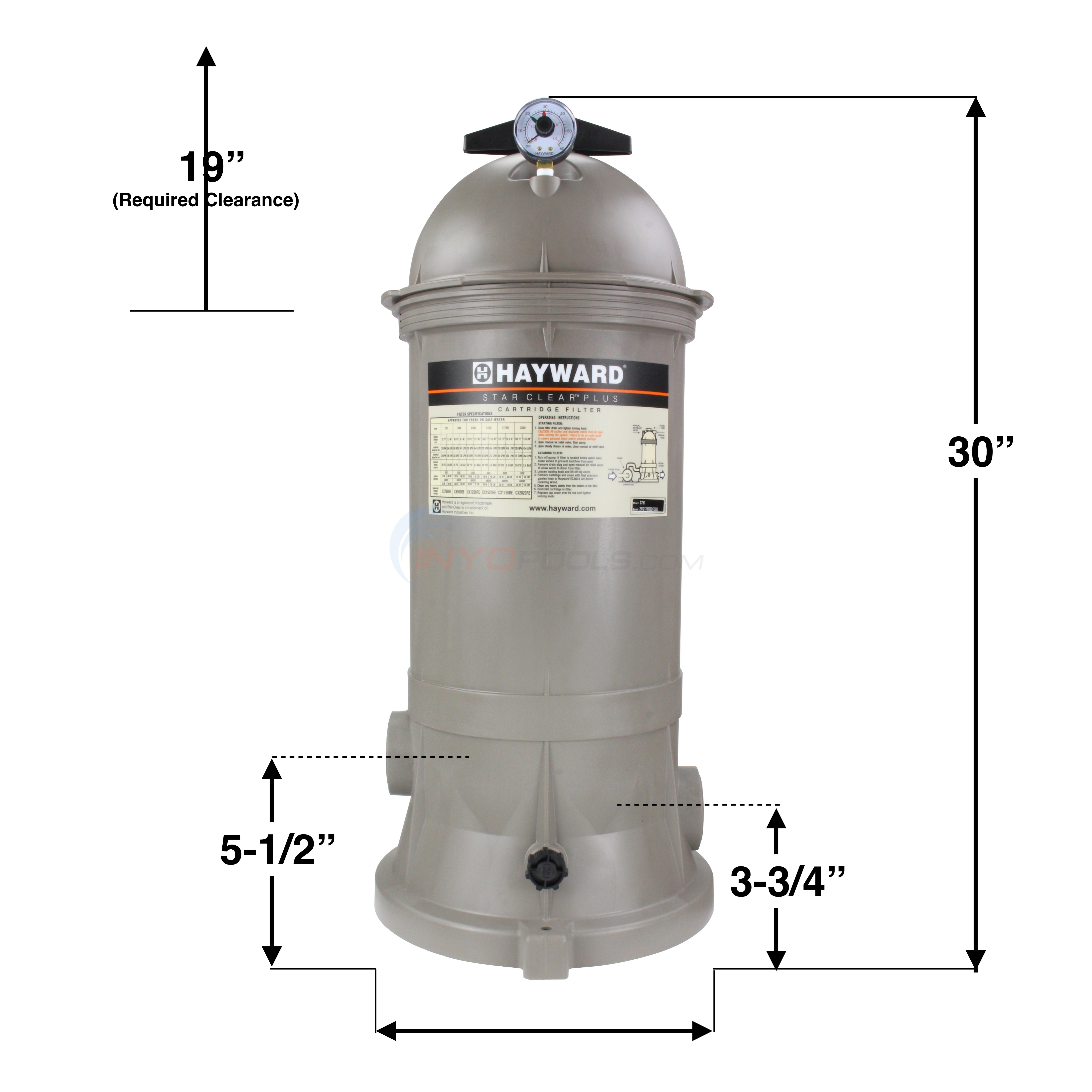 Hayward Star Clear Plus 75 Sq Ft. Filter 1 1/2" Ports - C751 ...