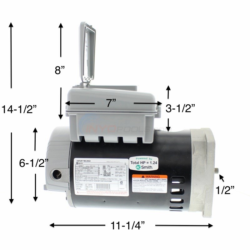 Pool Motor Square Flange 3/4 HP 230V Full Rate Dual Speed w/ Digital ...