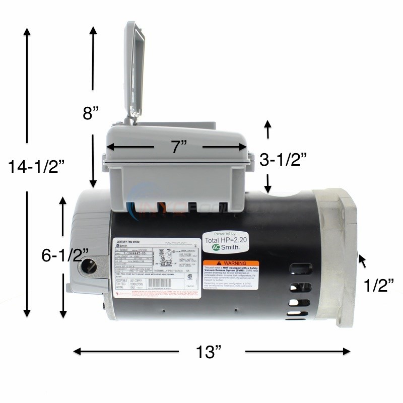 Pool Motor Square Flange 1.5 HP Full Rate Dual Speed w/ Digital ...