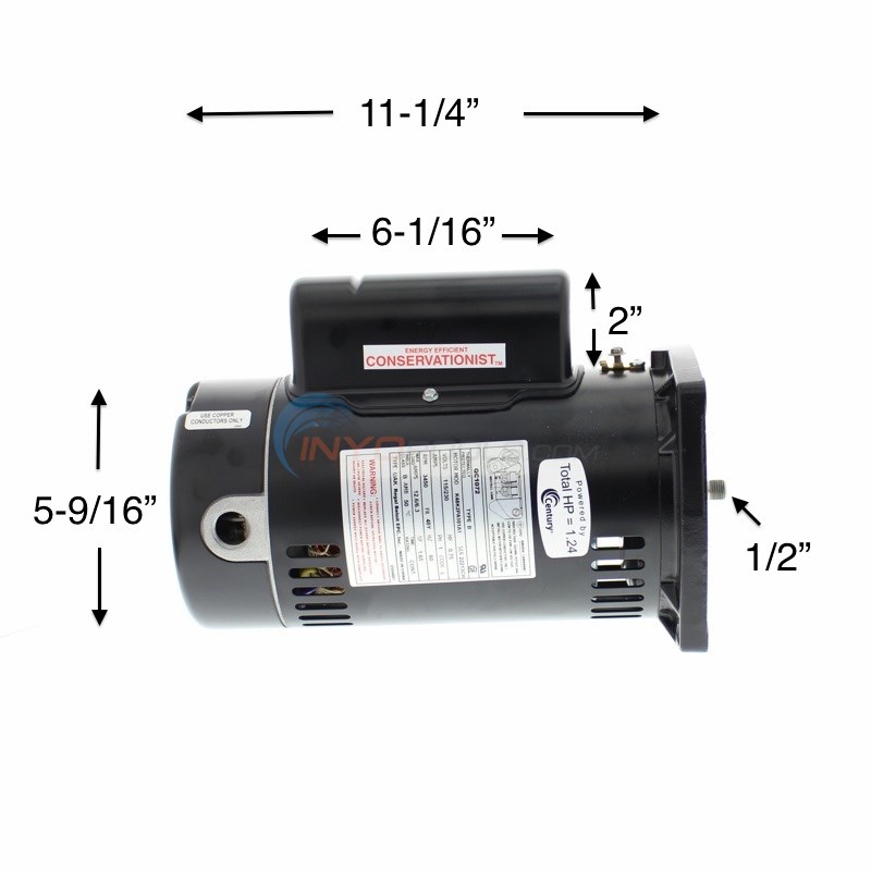 Century (A.O. Smith) .75 HP Full Rate Energy Efficient Motor, Square ...