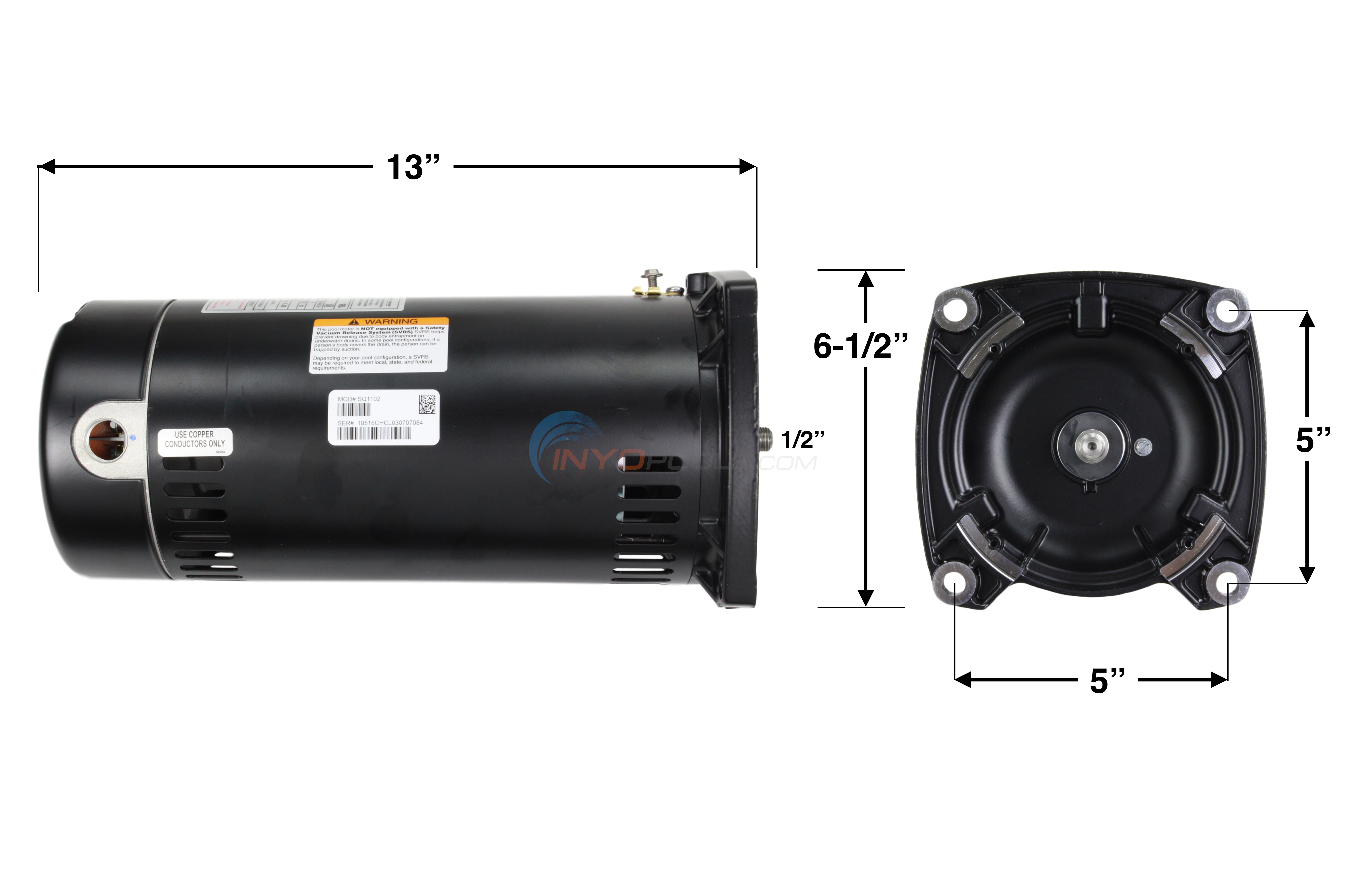 Century (A.O. Smith) 1.0 HP Full Rate Motor, Square Flange 48Y Frame ...