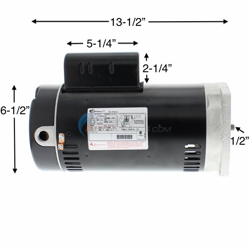 Century (A.O. Smith) 3.0 HP Full Rate Motor, Square Flange 56Y Frame ...