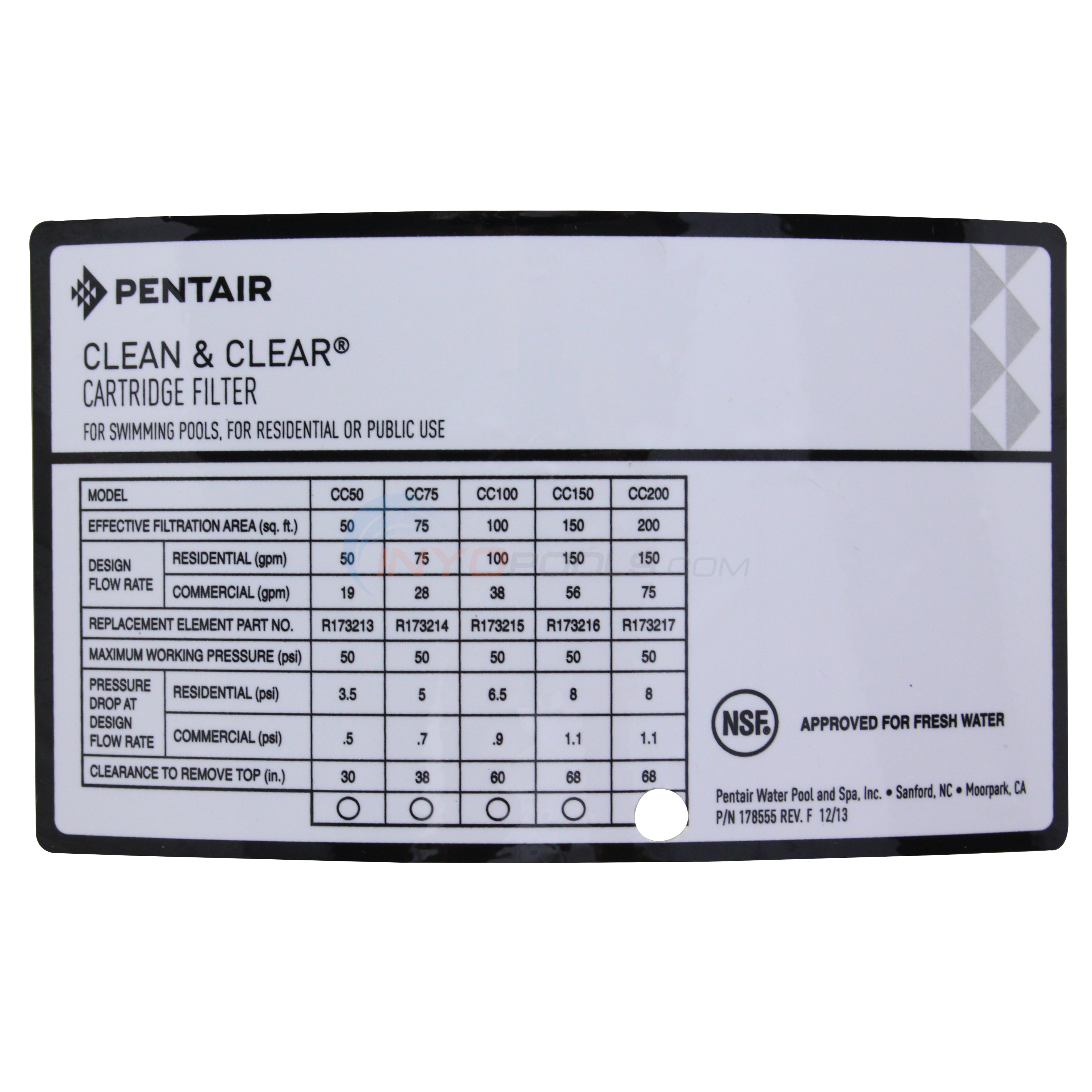 Pentair Clean & Clear Cartridge Filter 200 sqft. - 160318 - INYOPools.com