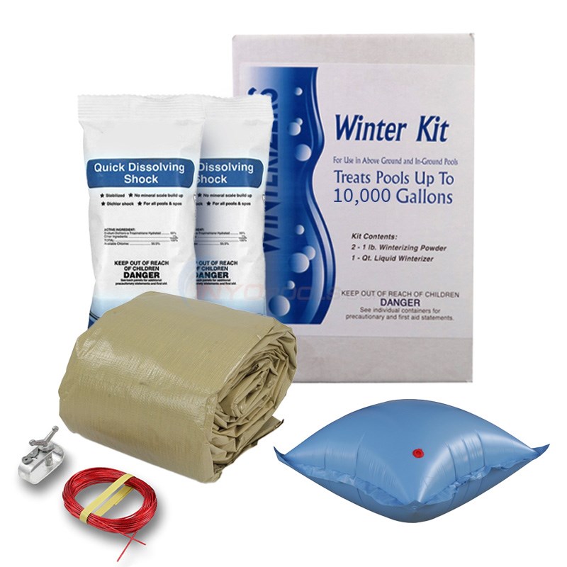 15 ft. x 26 ft. Oval Solid A/G Pool Winter Cover Kit - 20 Year ...