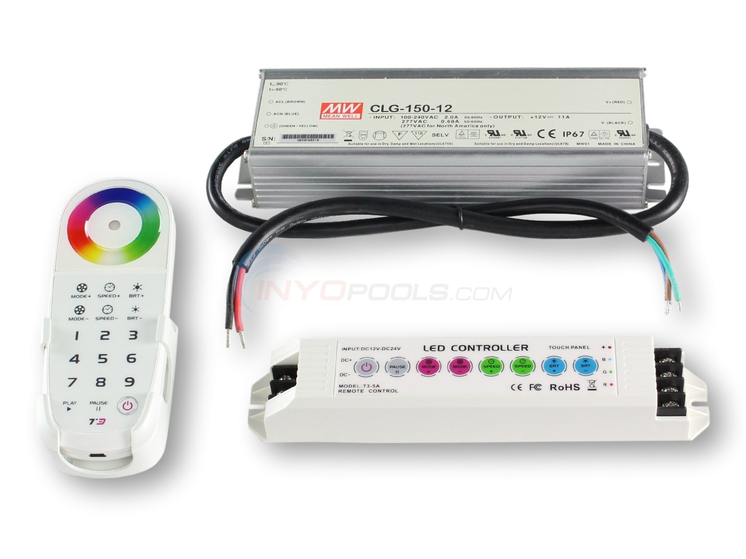 Waterfall, 36" Color Changing LED, Back Port, 6" Lip, White, 100 Ft ...