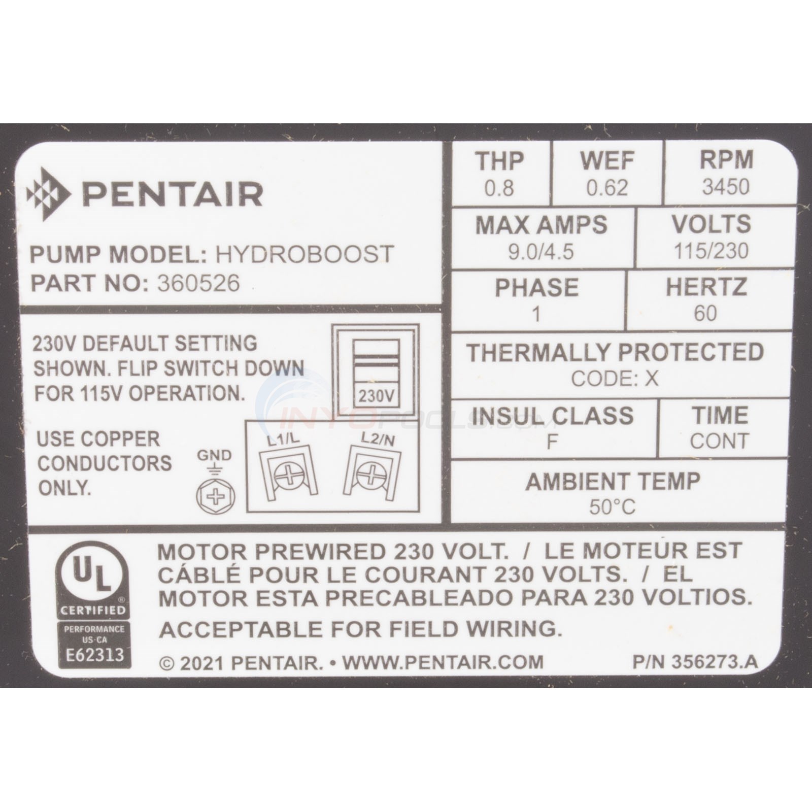 Pentair HydroBoost™ Booster Pump for Pressure-Side Cleaners, 115/230V ...