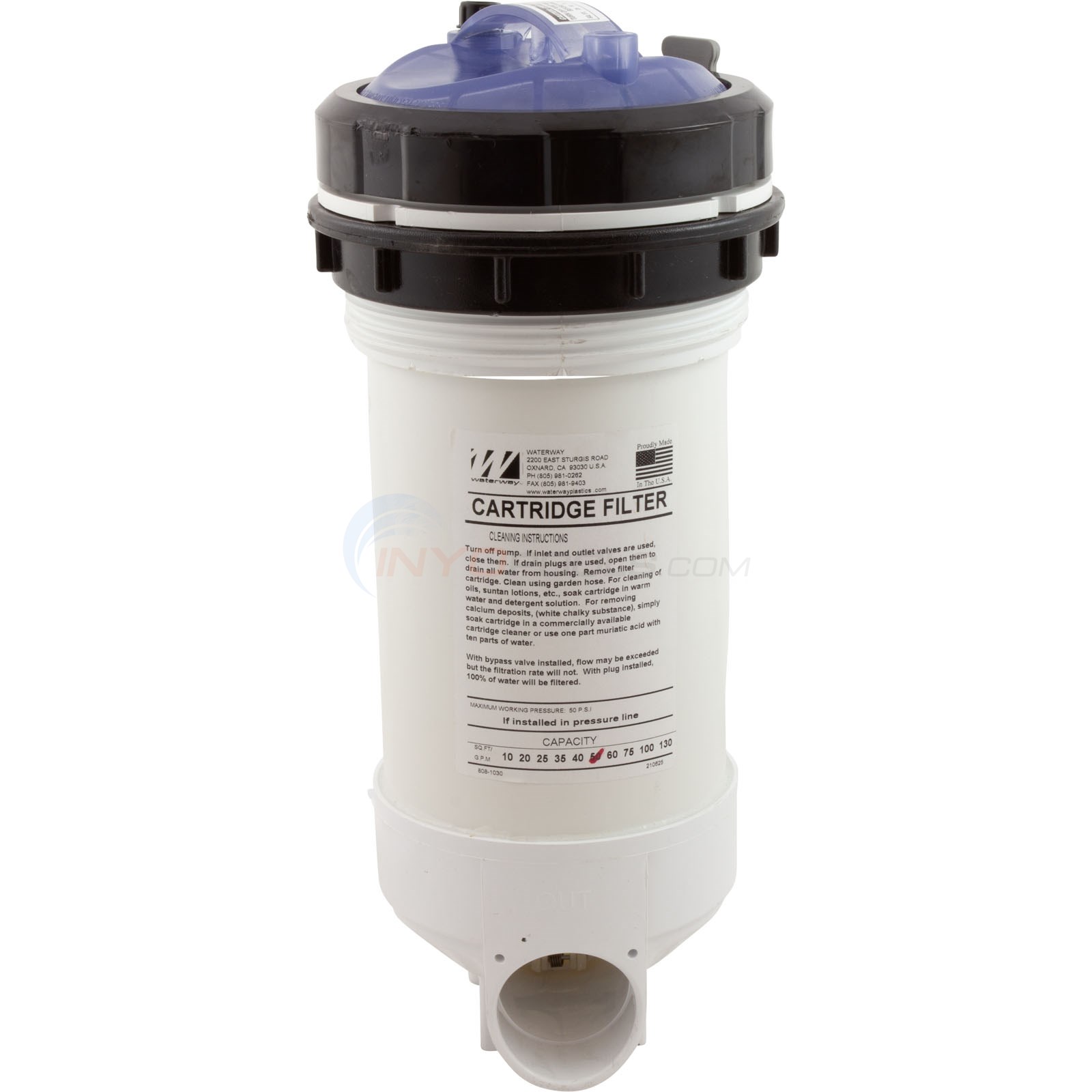 Waterway 50 Sq. Ft Top Load Cartridge Filter, 2" Plumbing - 502-5050 ...