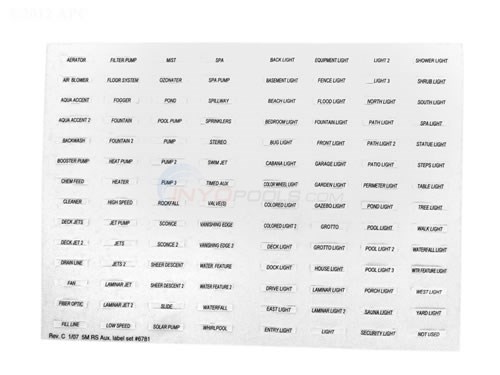 Jandy SpaLink RS Auxiliary Decal Kit Only - 6781 - INYOPools.com