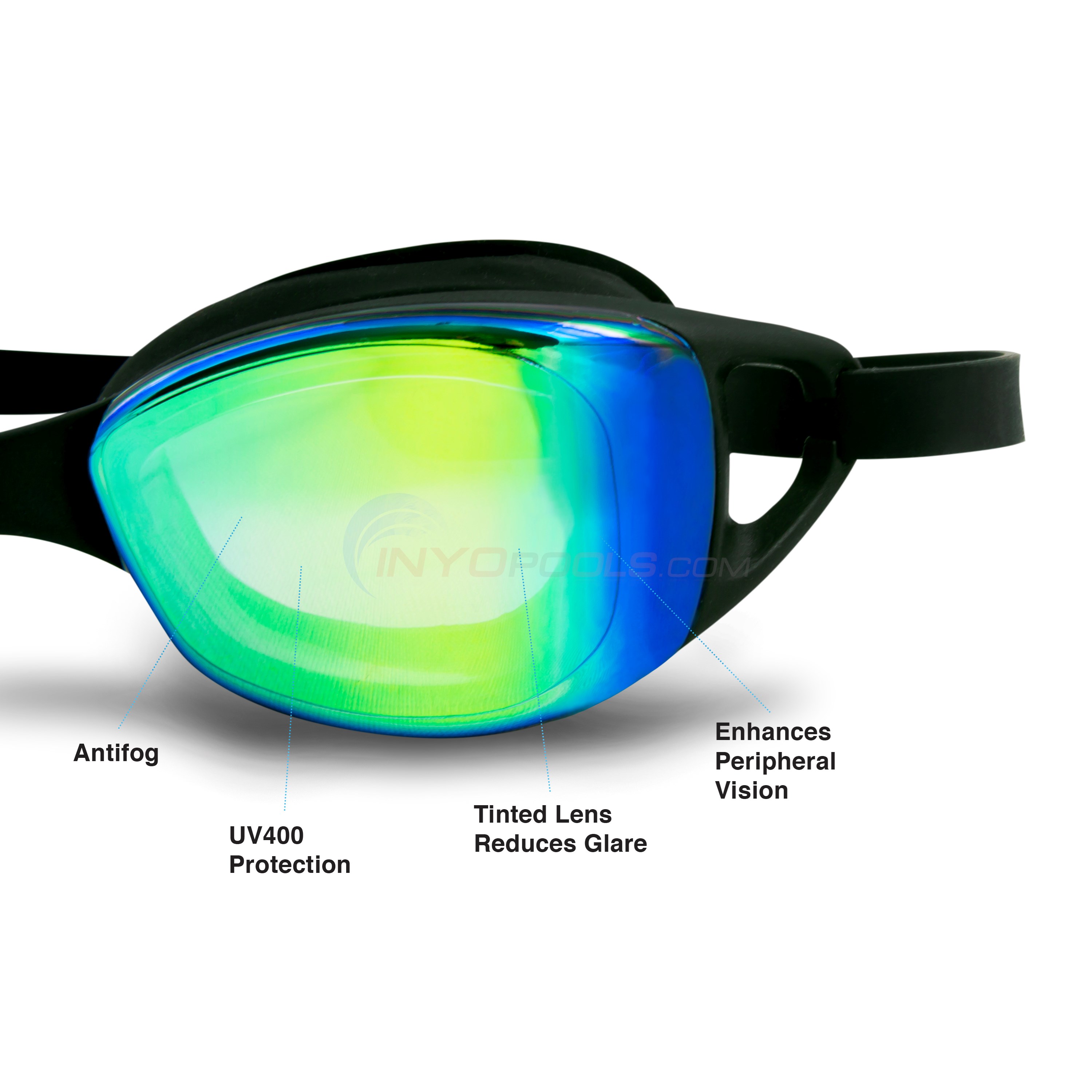 Dolfino Pro Stingray Mirrored Silicone Swim Goggle - Black - INYOPools.com