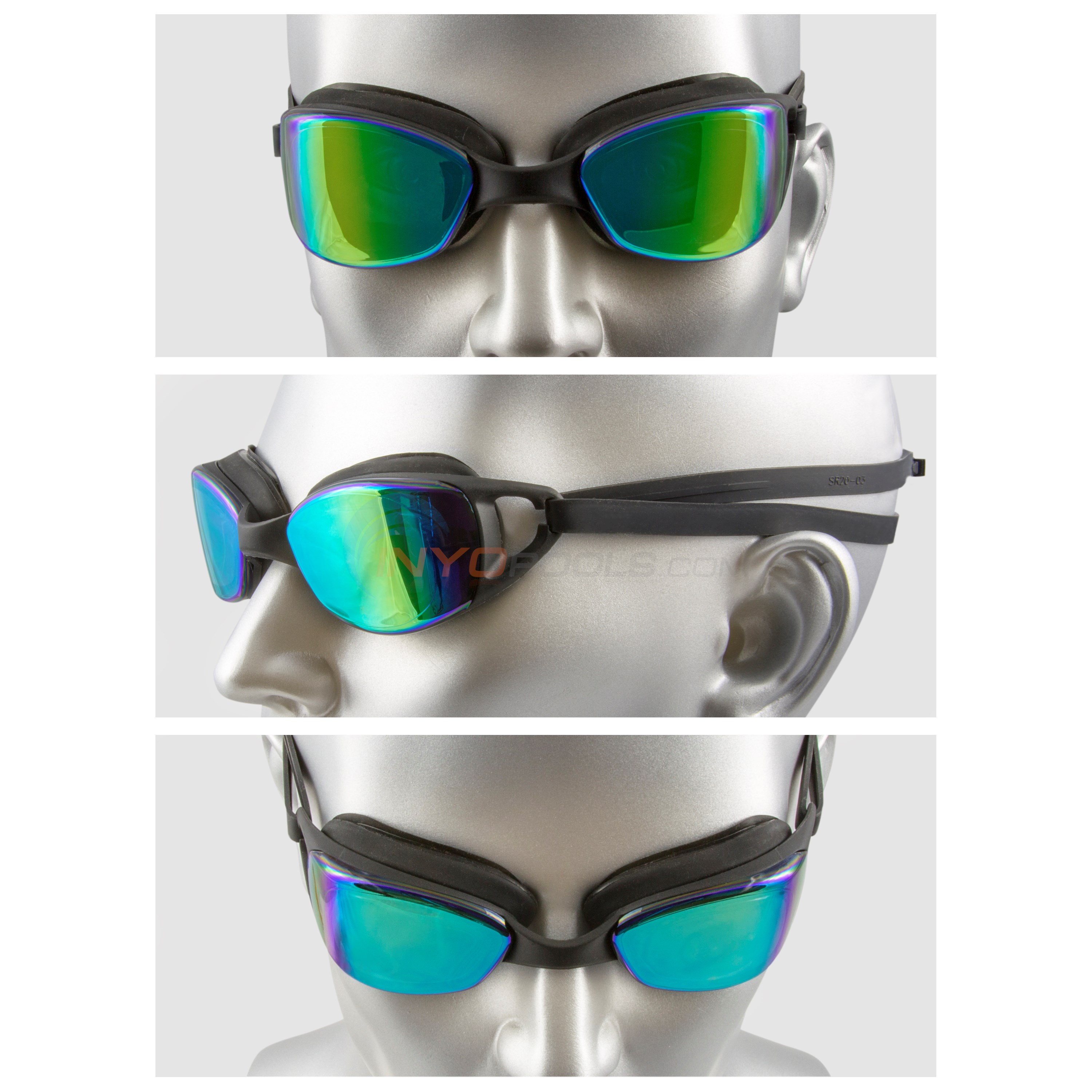 Dolfino Pro Stingray Mirrored Silicone Swim Goggle - Black - INYOPools.com