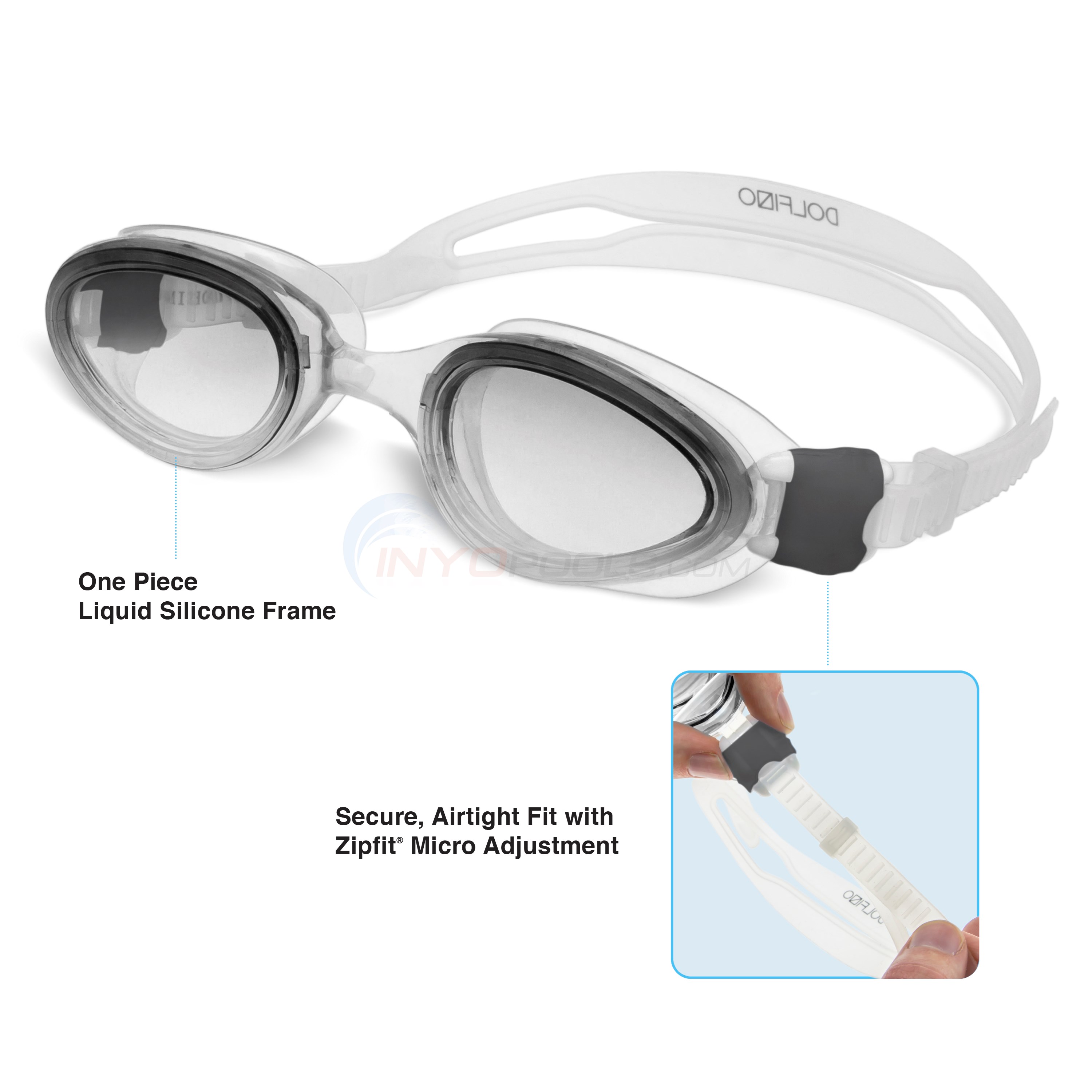 Dolfino Pro Stratus Silicone Swim Goggles - Clear/Smoke - INYOPools.com