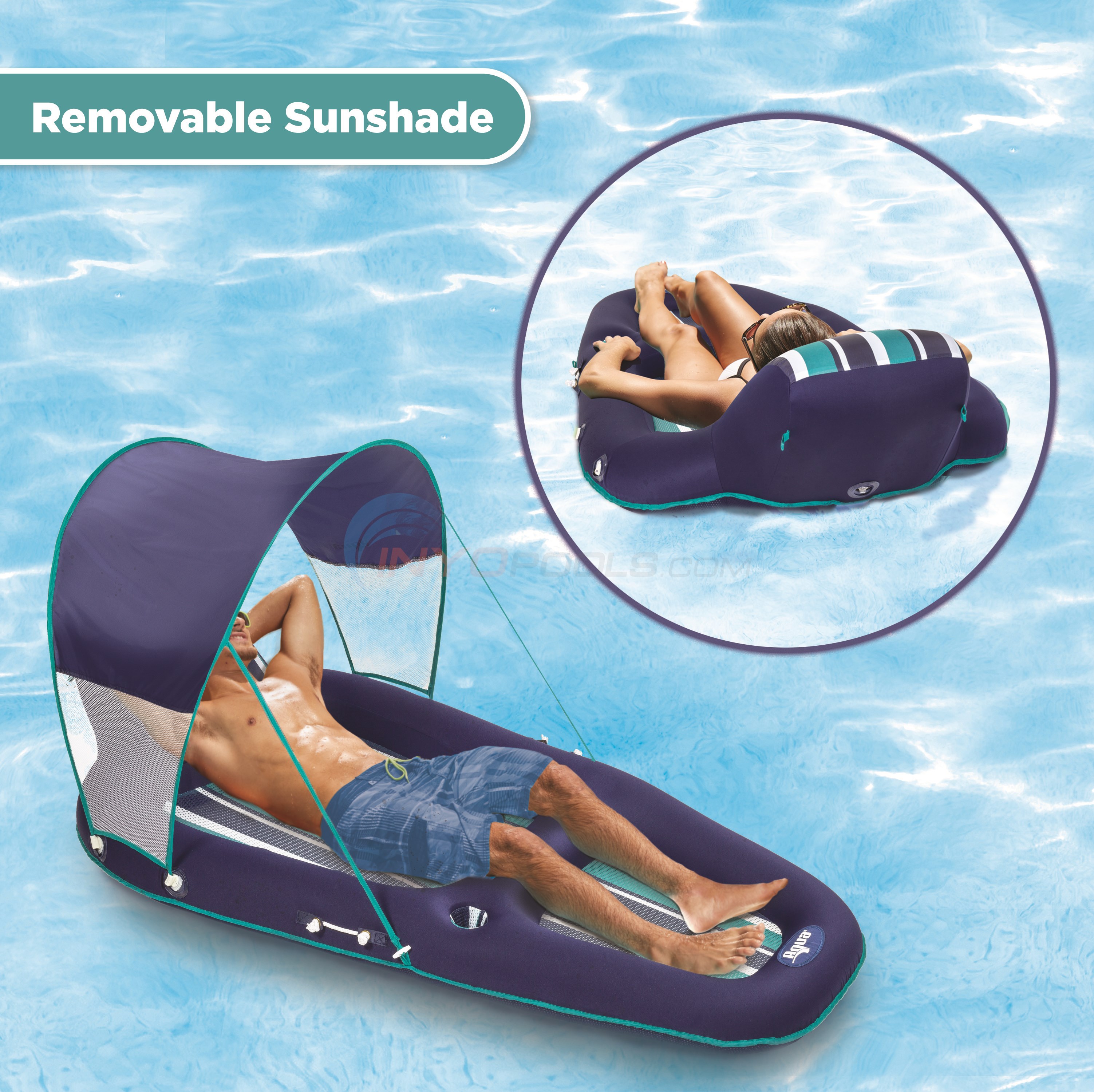 Aqua Oversized Deluxe Pool Lounger - Navy/Aqua/White Stripe - INYOPools.com