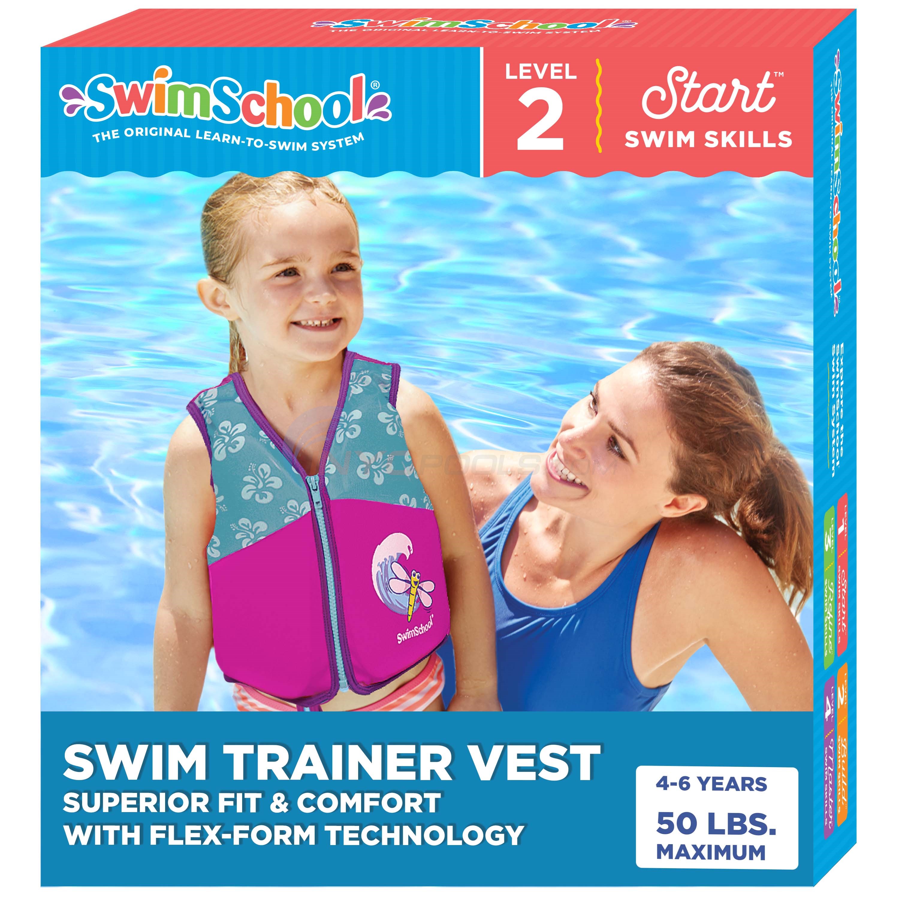 SwimSchool New & Improved Swim Trainer Vest - Medium/Large - Pink/Aqua ...