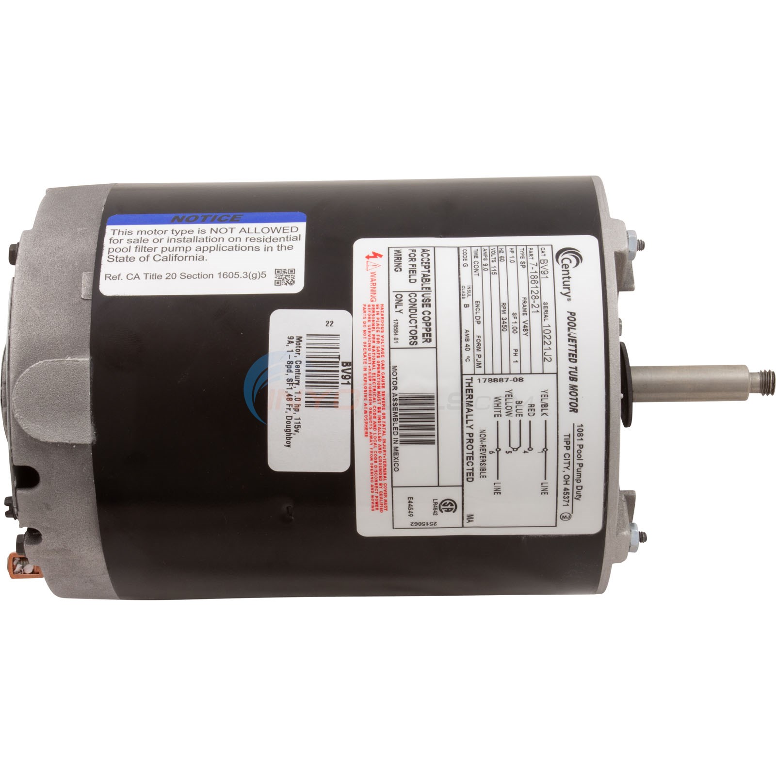 Motor for Select Doughboy and Lomart Pumps 1hp Lh - Ccw (bv91, 3001043 ...