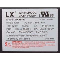LX WCH 7 AMP Bath Pump with Air switch - WCH100 - INYOPools.com