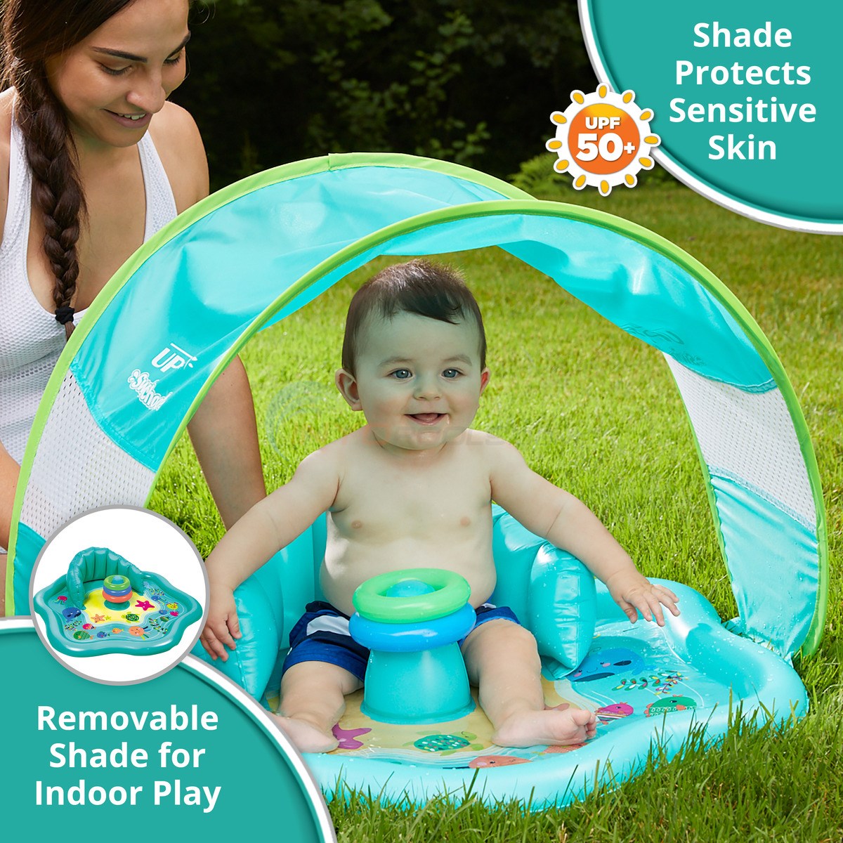 Aqua Leisure Stack N' Play Splash Mat with Removable Canopy - INYOPools.com