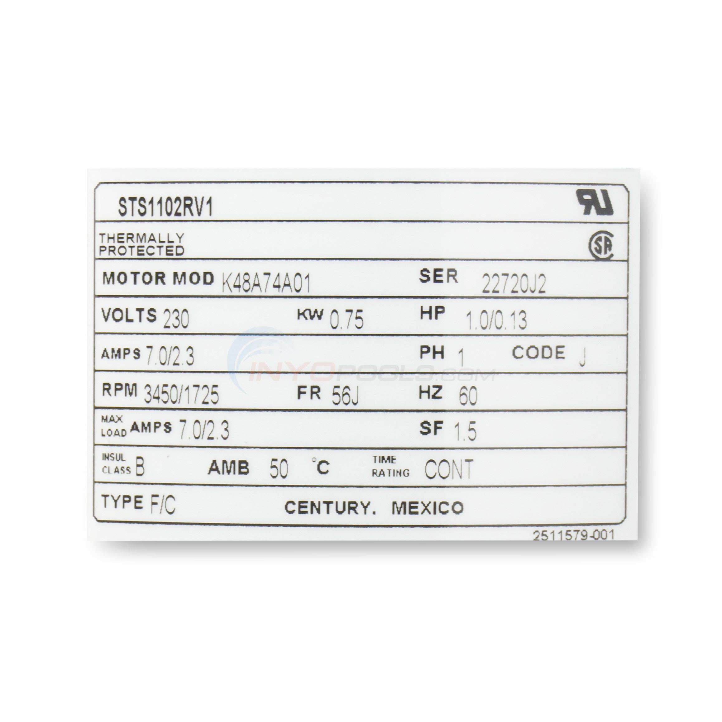 Century 1.0 HP Round Flange 56J Dual Speed Full Rate Motor - STS1102R ...