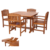 Java Teak 5pc. Extension Dining Set - TD72-20 - INYOPools.com
