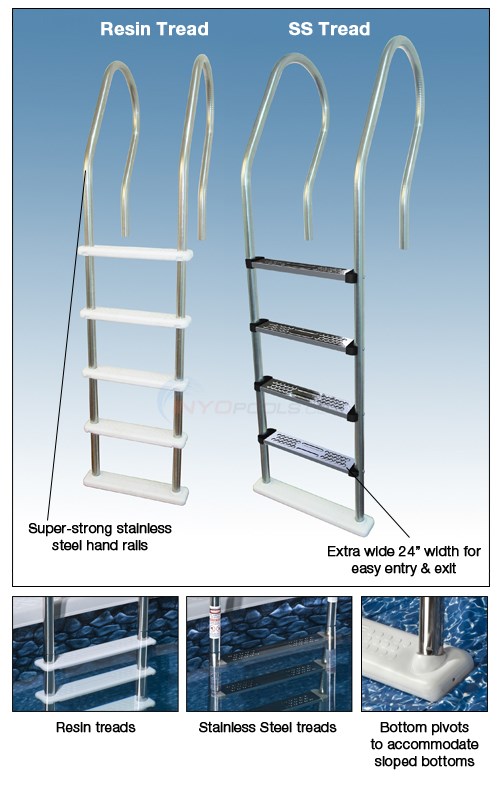 Blue Wave Stainless Steel Tread Reverse Bend In-Pool Ladder - INYOPools.com