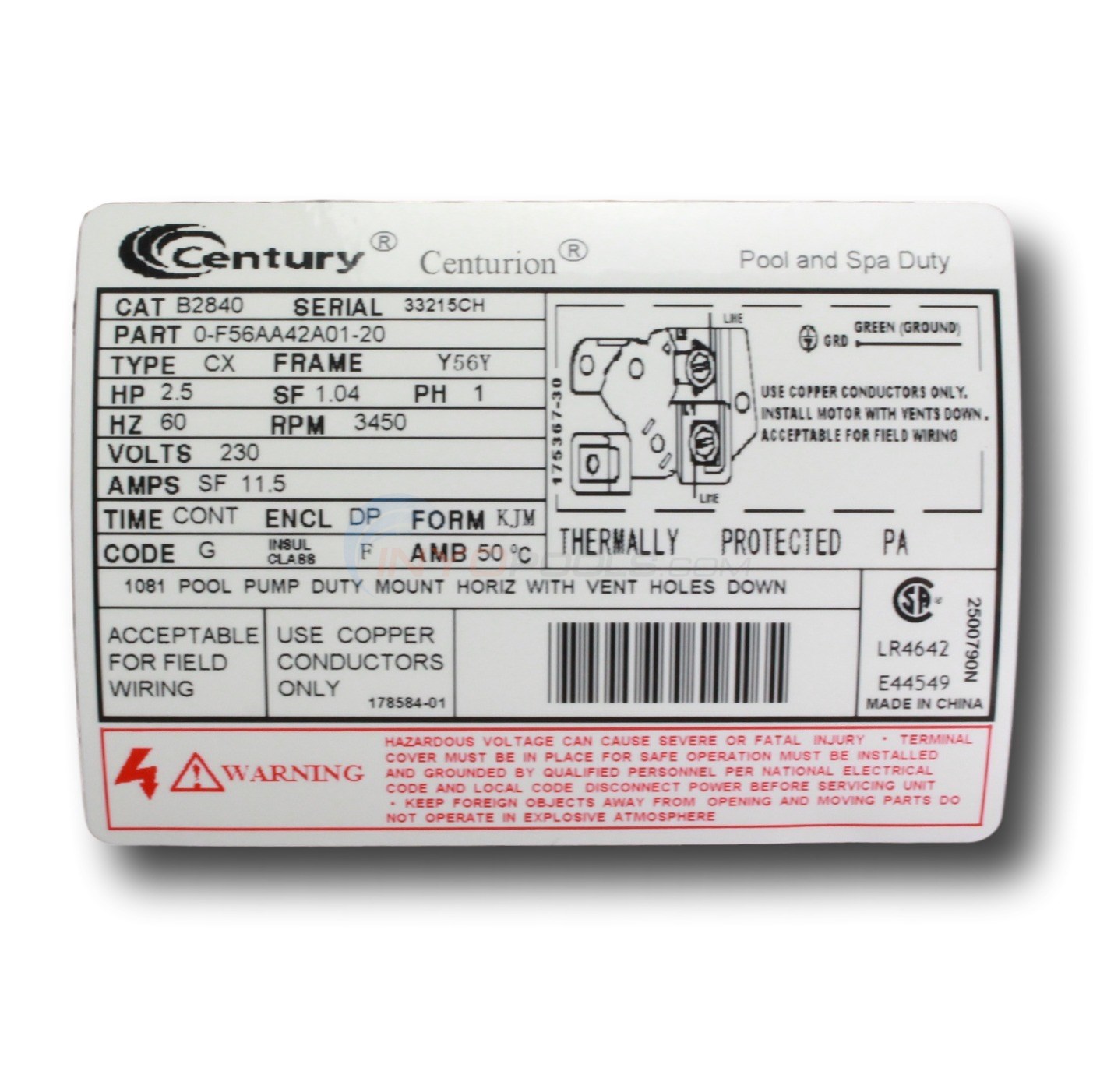 Century® (A.O. Smith) 2.5 HP Up-Rate Pool Pump Motor - B2840 Square ...