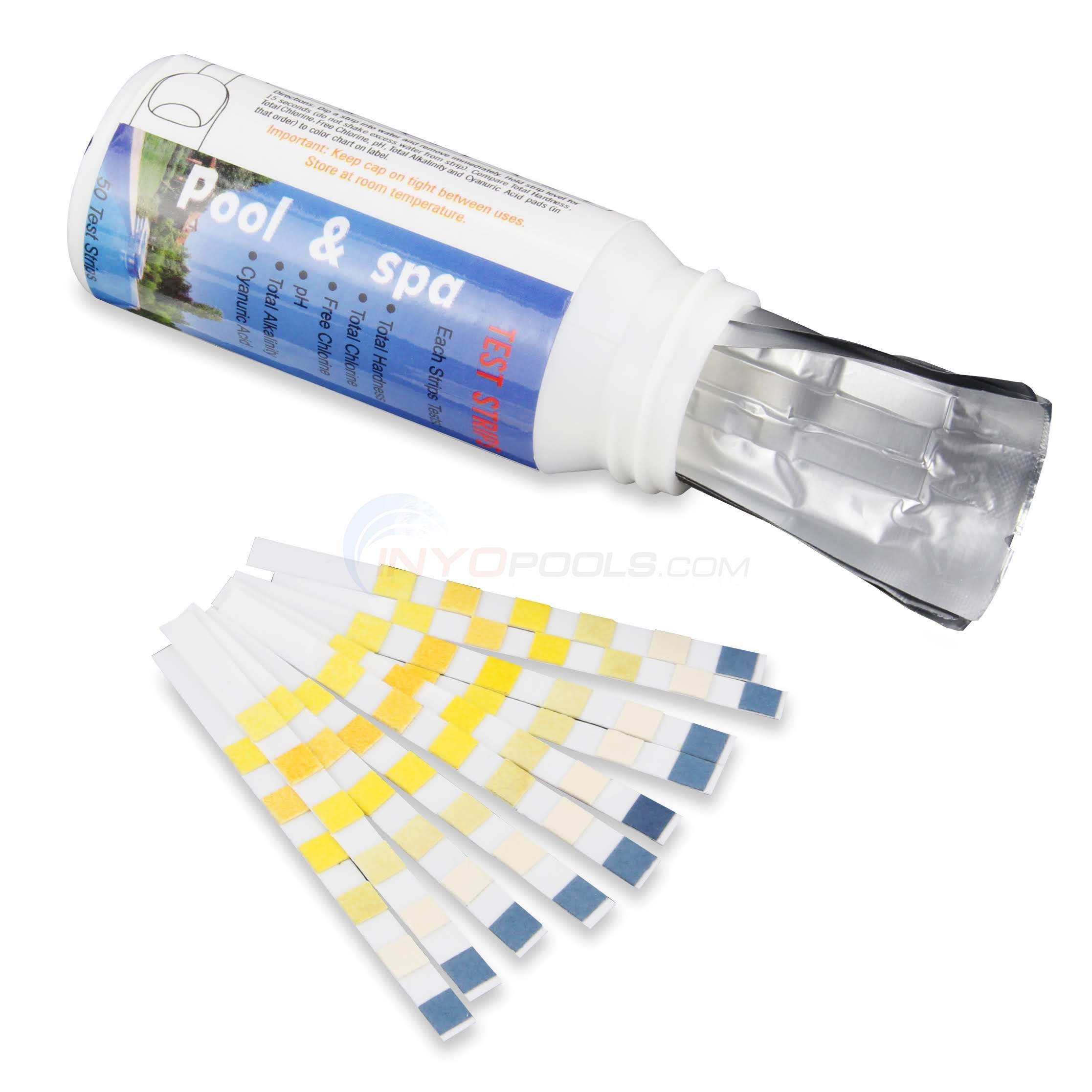 Pool Test Strips 6 Way (CL, pH, CYA, Hardness & Alk) - INYOPools.com