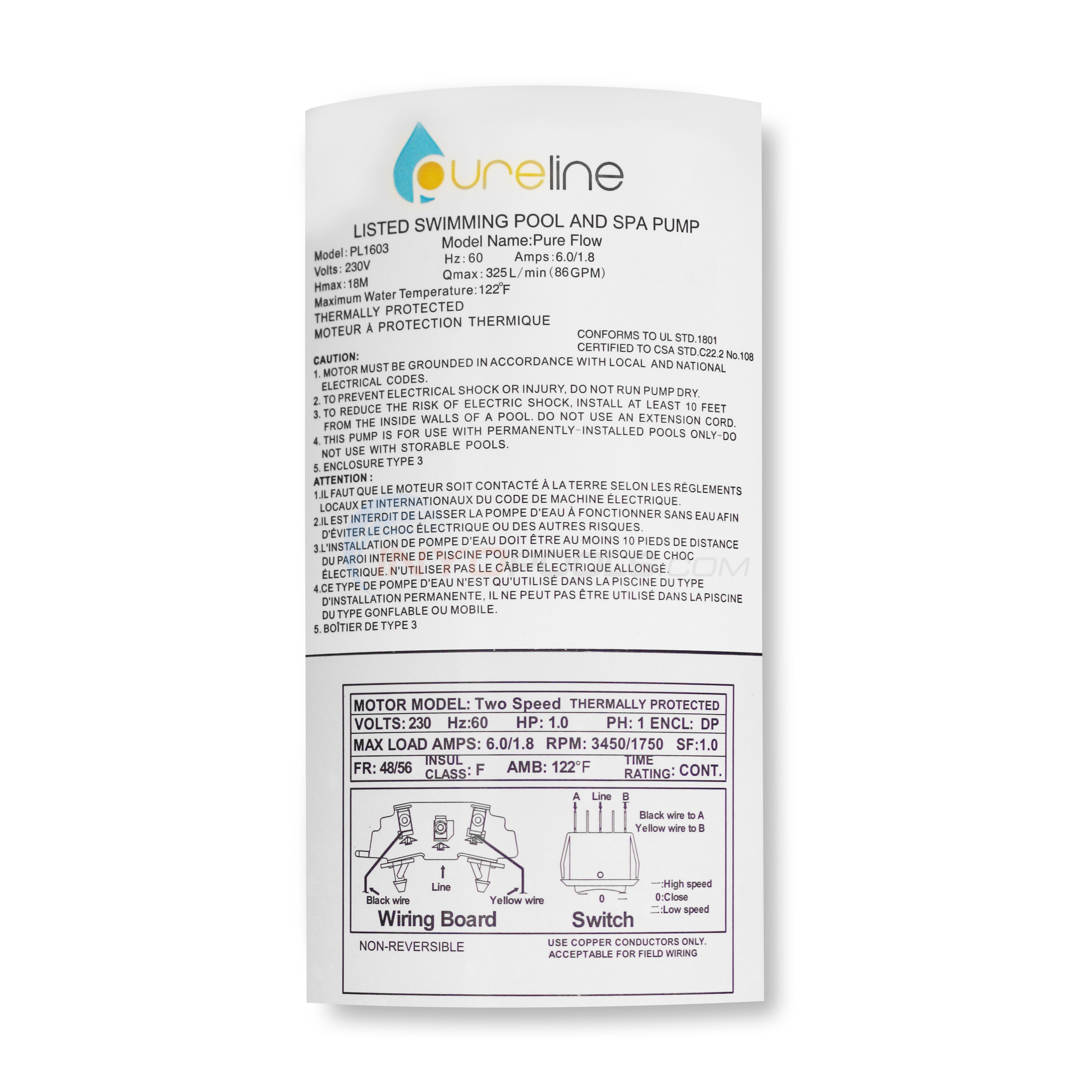 Pureline 1 H.P. In Ground Pool Pump Dual Speed - PL1603 - INYOPools.com