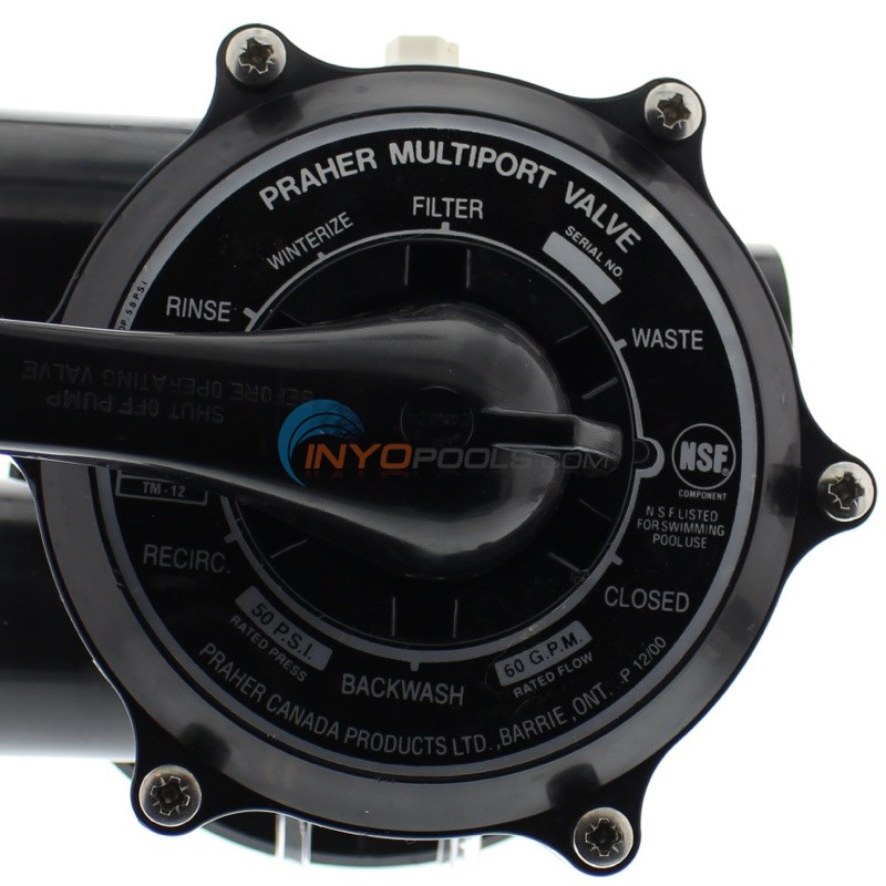 Praher Multiport Valve, Top Mount, 1.5" Plumbing - TM-12-PB - INYOPools.com