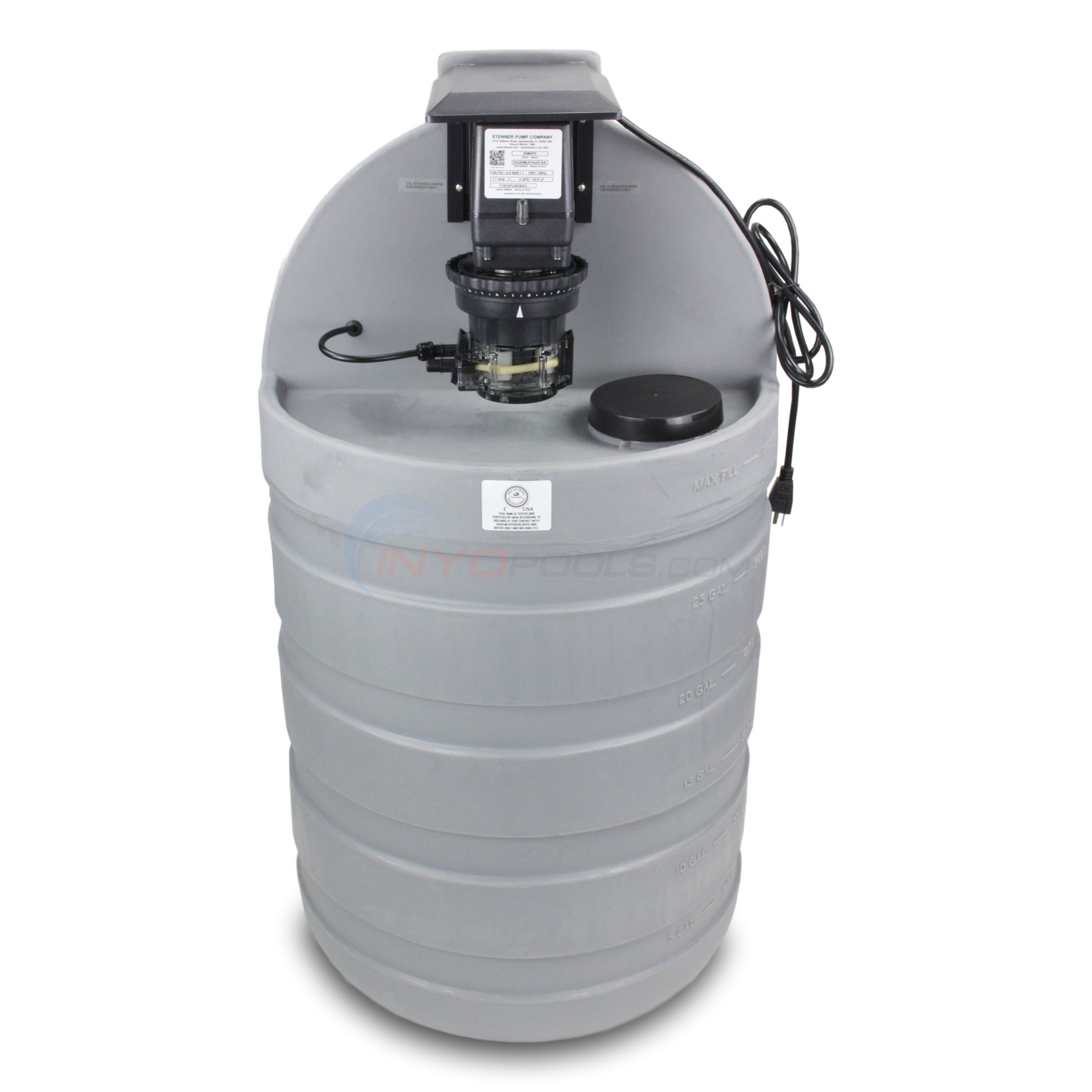 Stenner Pump w/ 30 Gal. Gray Tank System - S3G85MJL1A2S - INYOPools.com