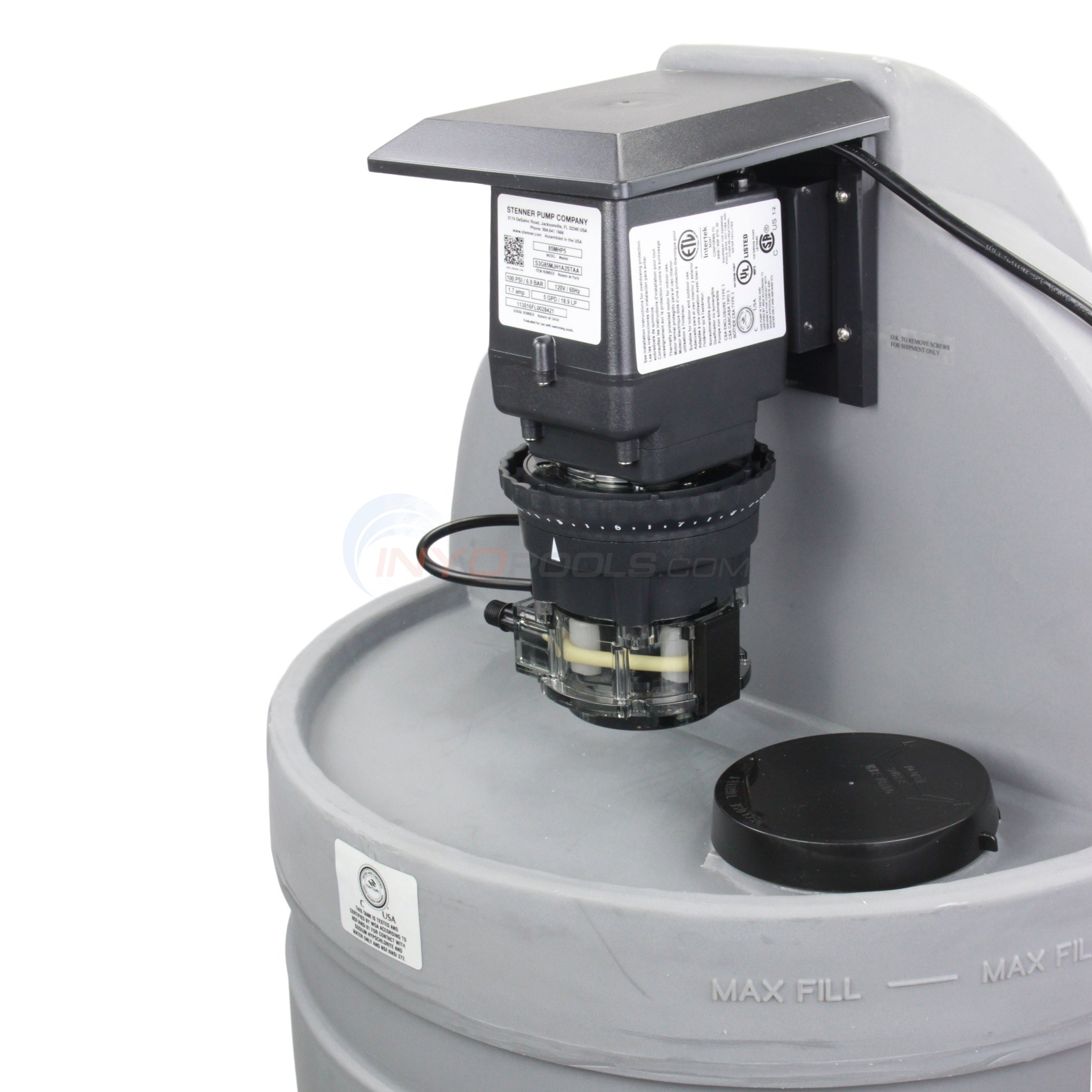 Stenner Pump w/ 30 Gal. Gray Tank System - S3G85MJL1A2S - INYOPools.com