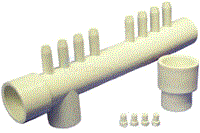 3/8" Barb Manifolds - 1" S x 1" Spigot x 1" Spigot x (8) 3/8" Barbs w ...