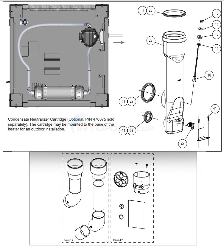 Pentair ETi 250 Heater - Intake, Exhaust, and Condensate Neutralizer ...