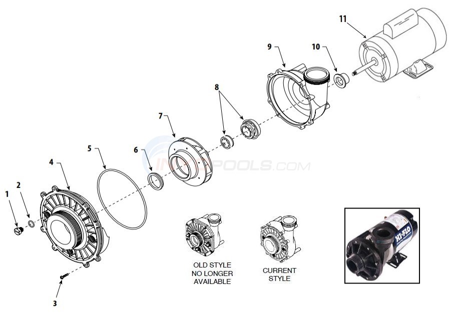 Waterway Hi-Flo AG Side Discharge Spa Pump Parts - INYOPools.com