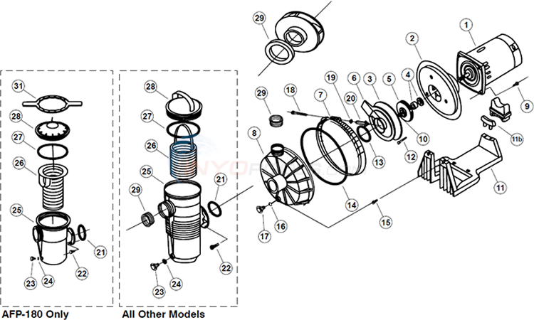 PacFab/Pentair WaterFall Pump Parts - INYOPools.com