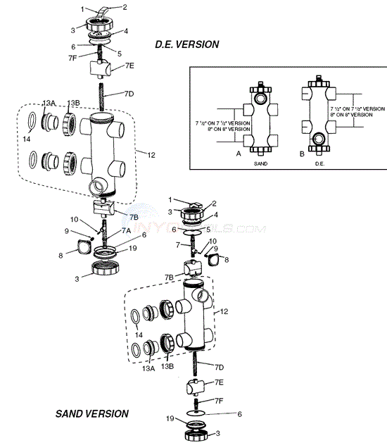 Pentair - Pac Fab Full Flow Valve Side Mount Parts - INYOPools.com