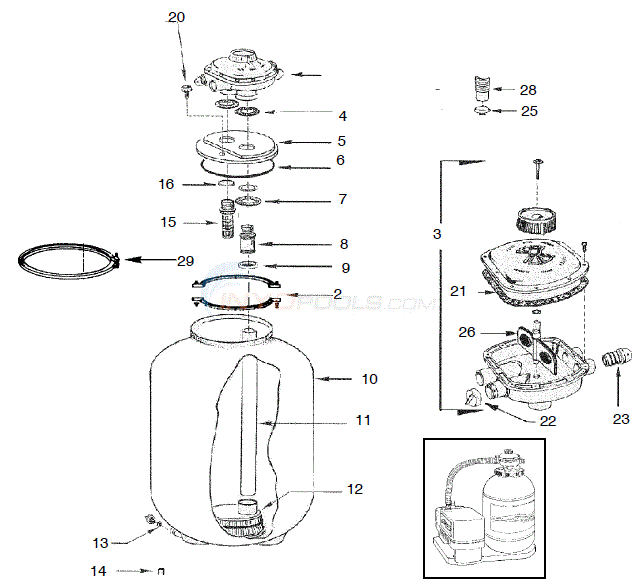 Muskin Sand Filter System, FS556-8 and other Models Parts - INYOPools.com