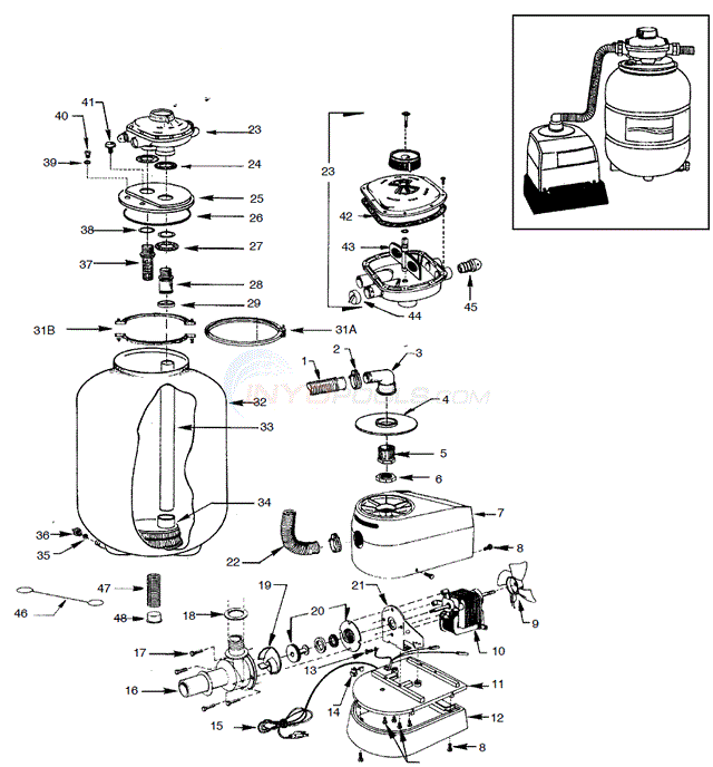 Muskin Sand Filter System, FS580, with MPA Pump Parts - INYOPools.com