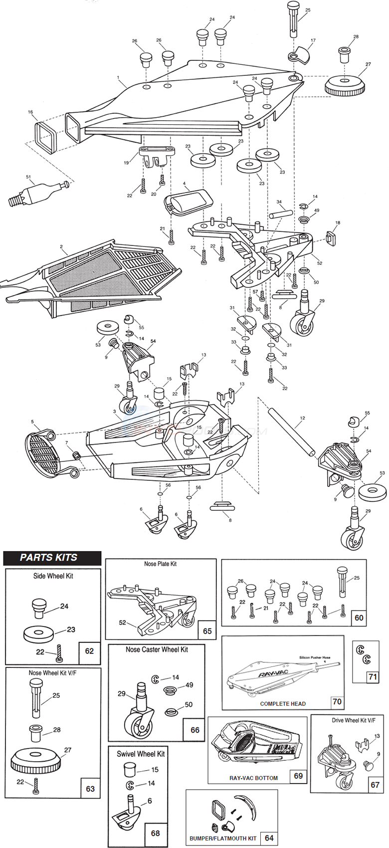 Jandy Ray Vac Vinyl/Fiberglass Head Parts - INYOPools.com