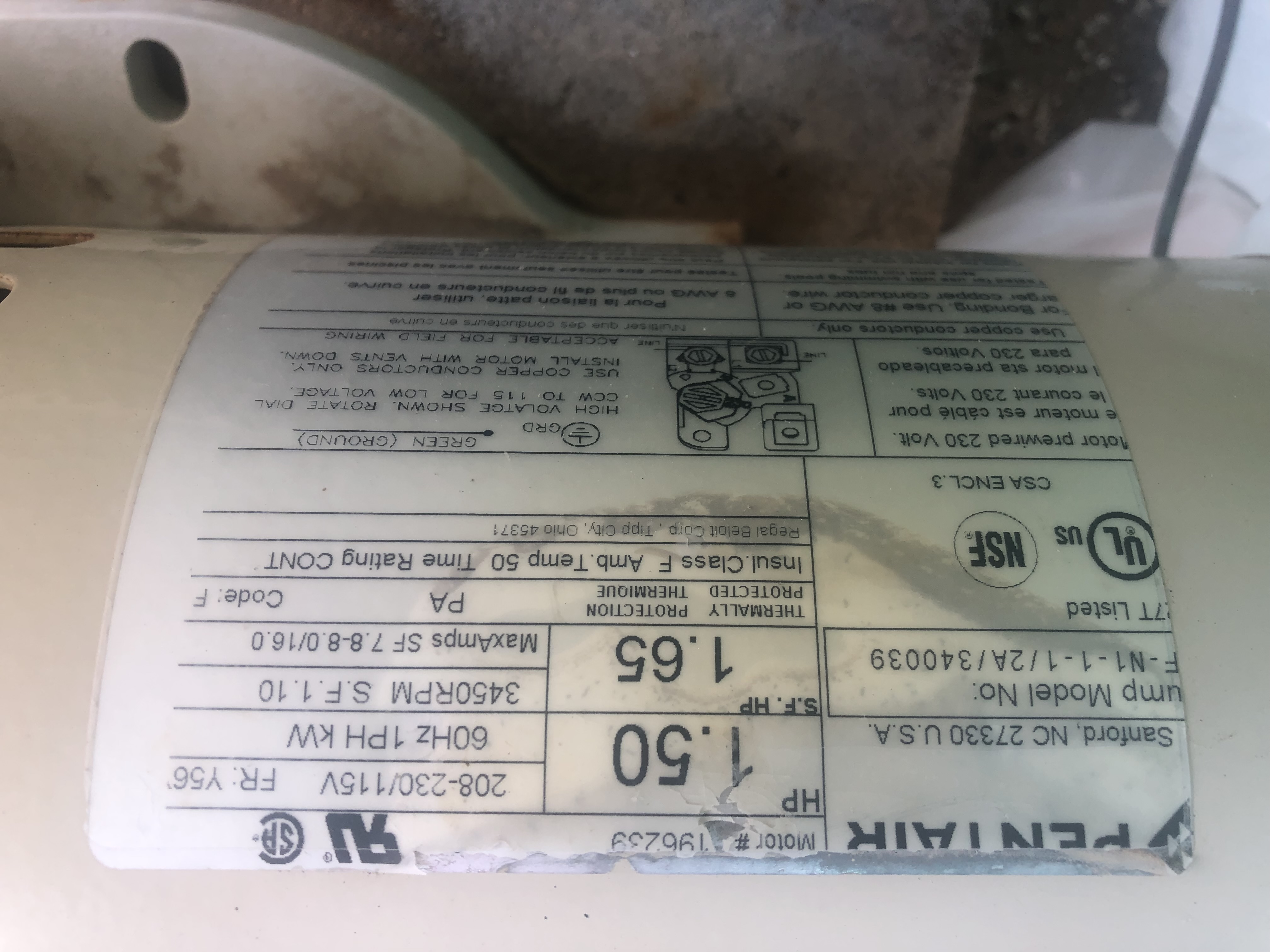 Century (A.O. Smith) 1.5 HP Full Rate Motor, Square Flange 56Y Frame ...