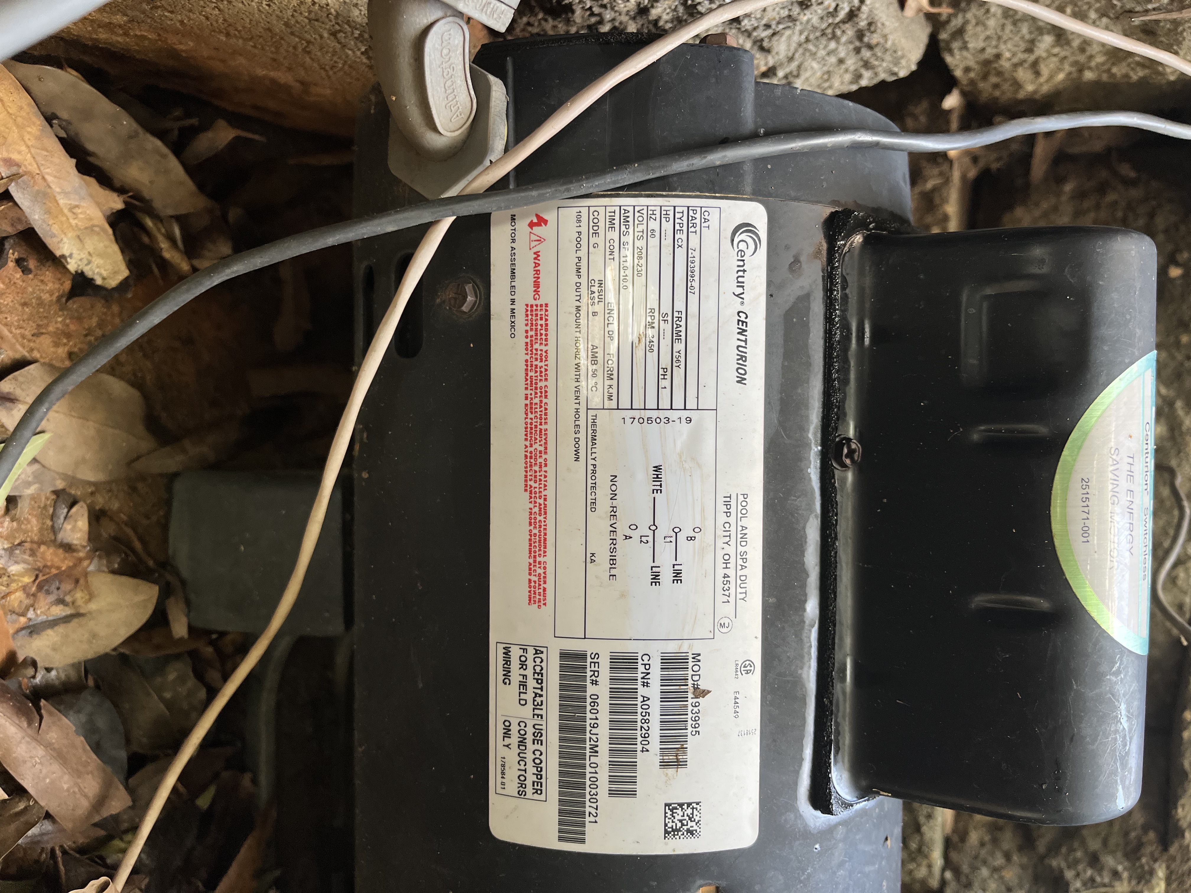 Century (A.O. Smith) 2.0 HP Full Rate Motor, Square Flange 56Y Frame ...