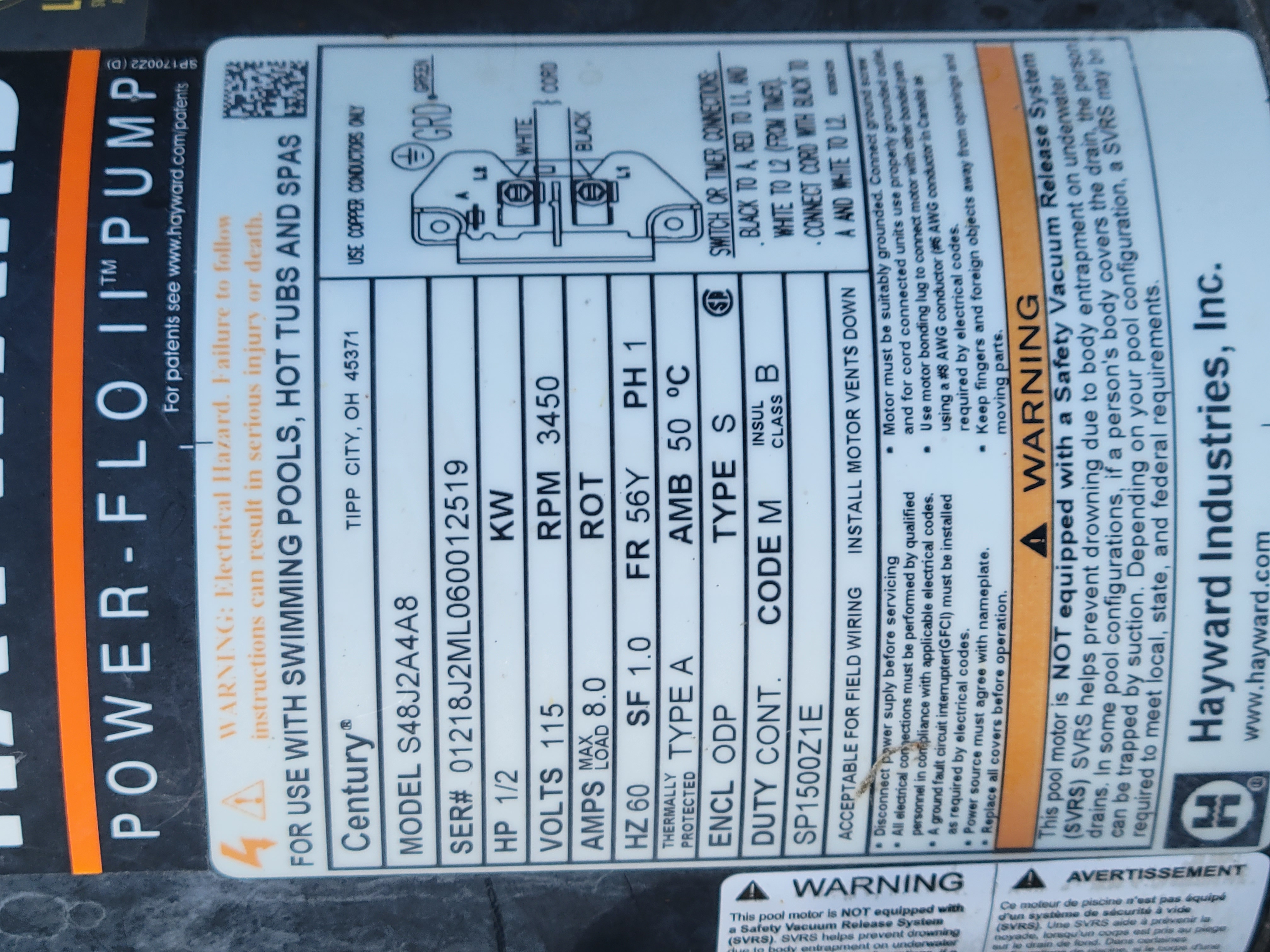 Questions for Hayward Power-Flo II 1/2 HP Single Speed Pump - SP1750 ...