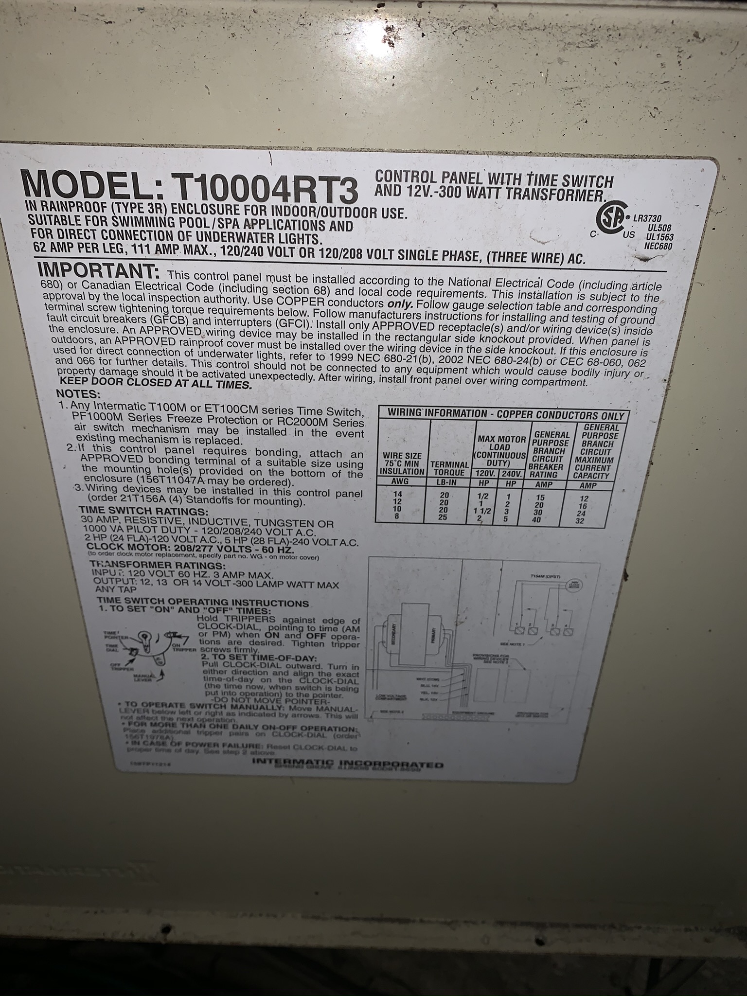 Intermatic Mechanical Timer Mechanism Only, 40 Amp, 220 Volt, DPST, 24 ...