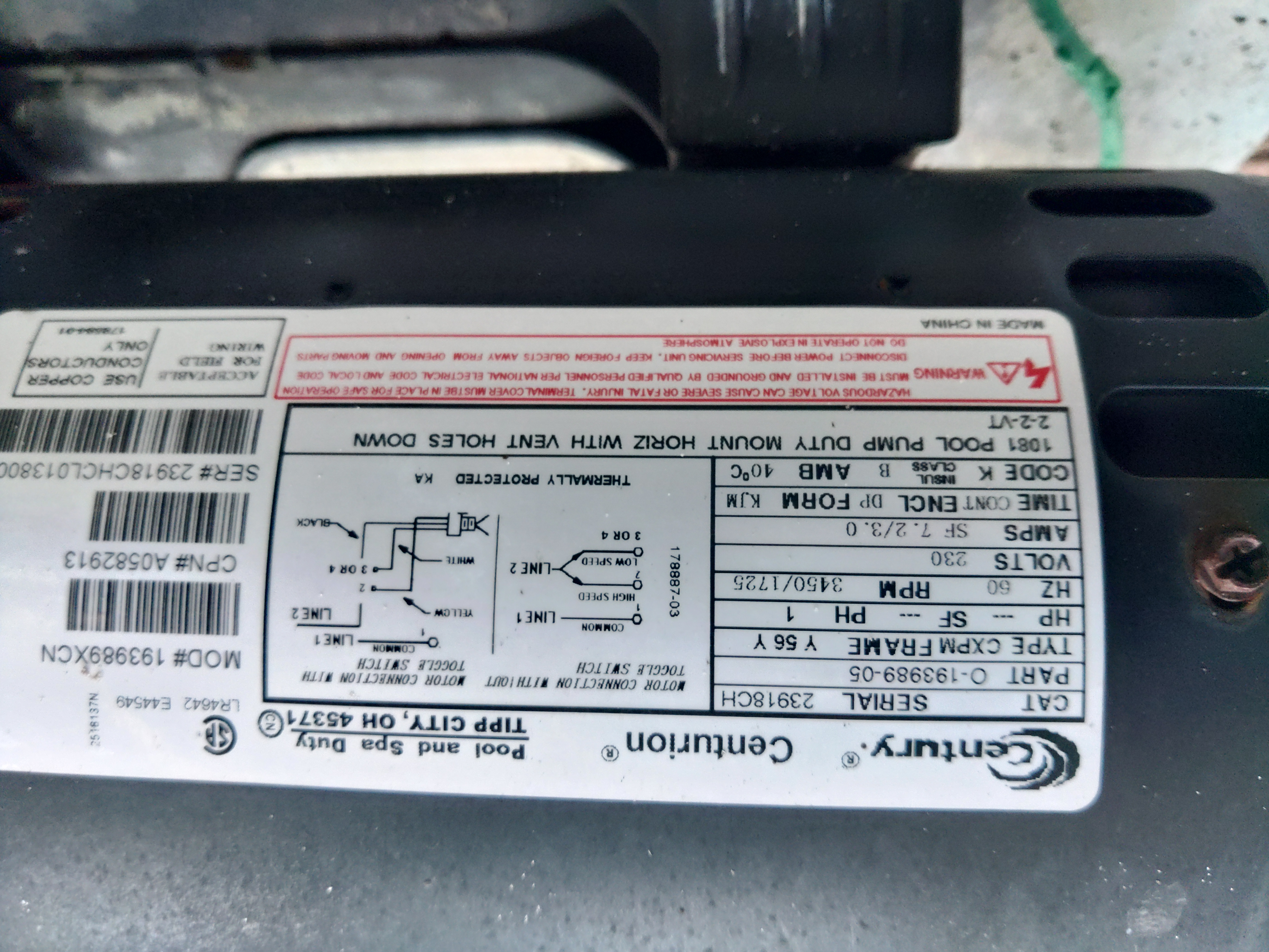 Magnetek Century (A.O. Smith) 1.5 HP Up Rate Motor, Square Flange 56Y ...