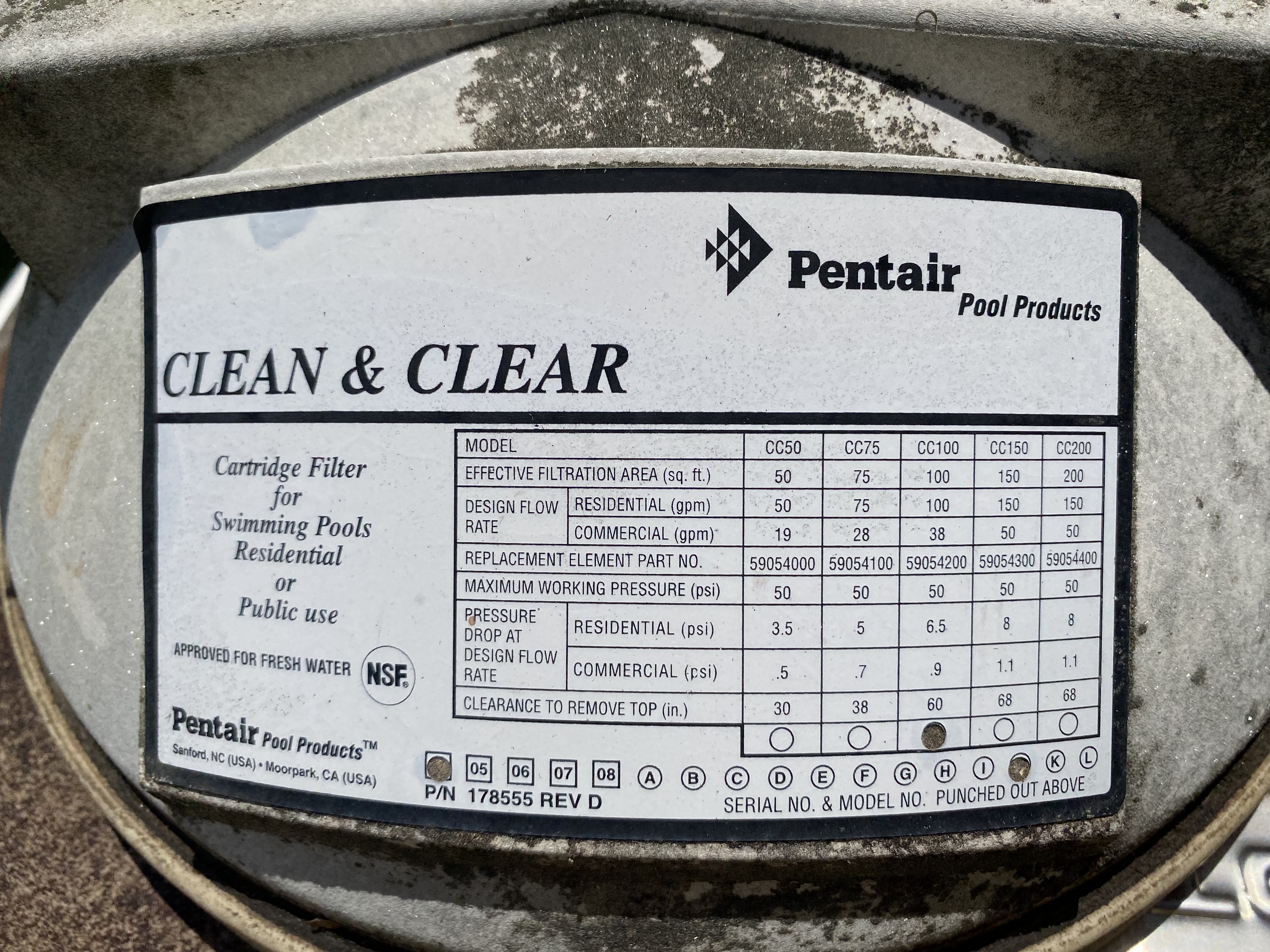 Pureline CC100 Replacement Cartridge Compatible with Pentair® Clean and ...