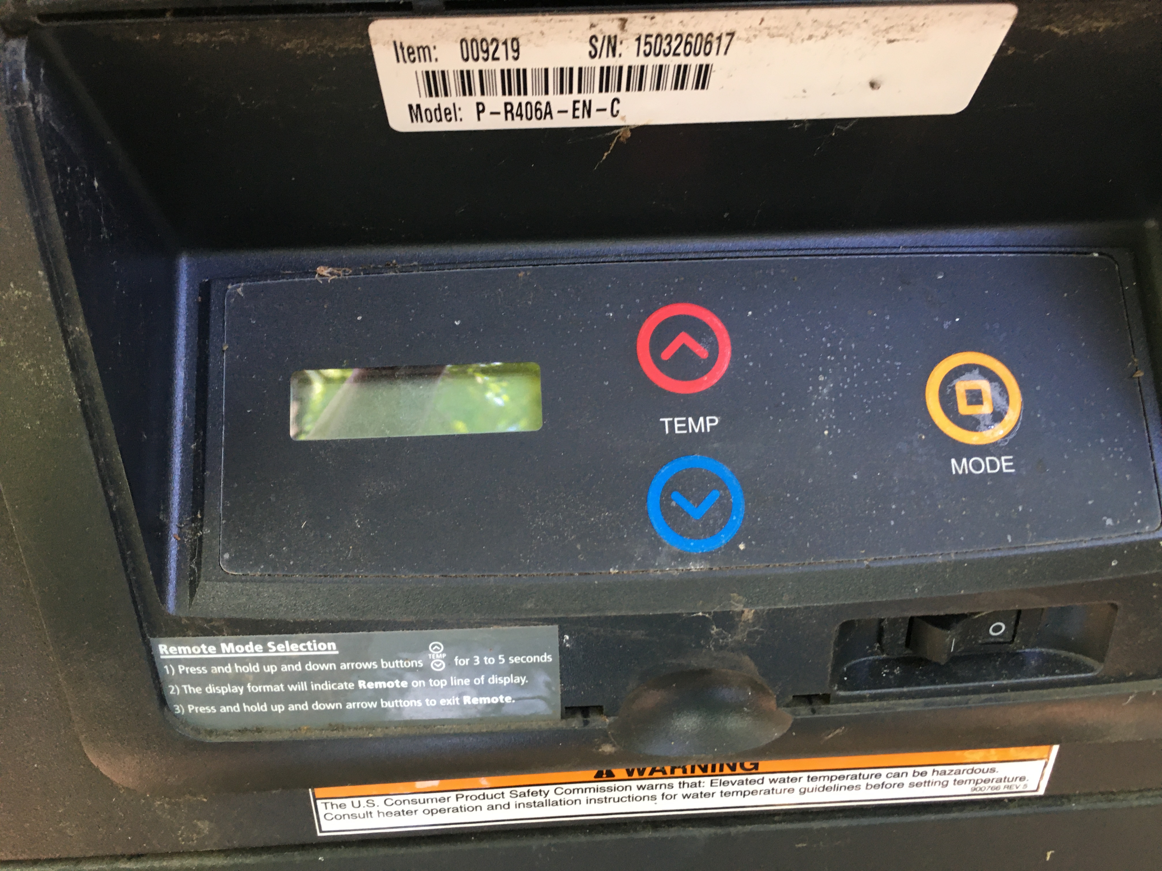 Raypak Control Bezel w/ Switch Decal - 009491F - INYOPools.com