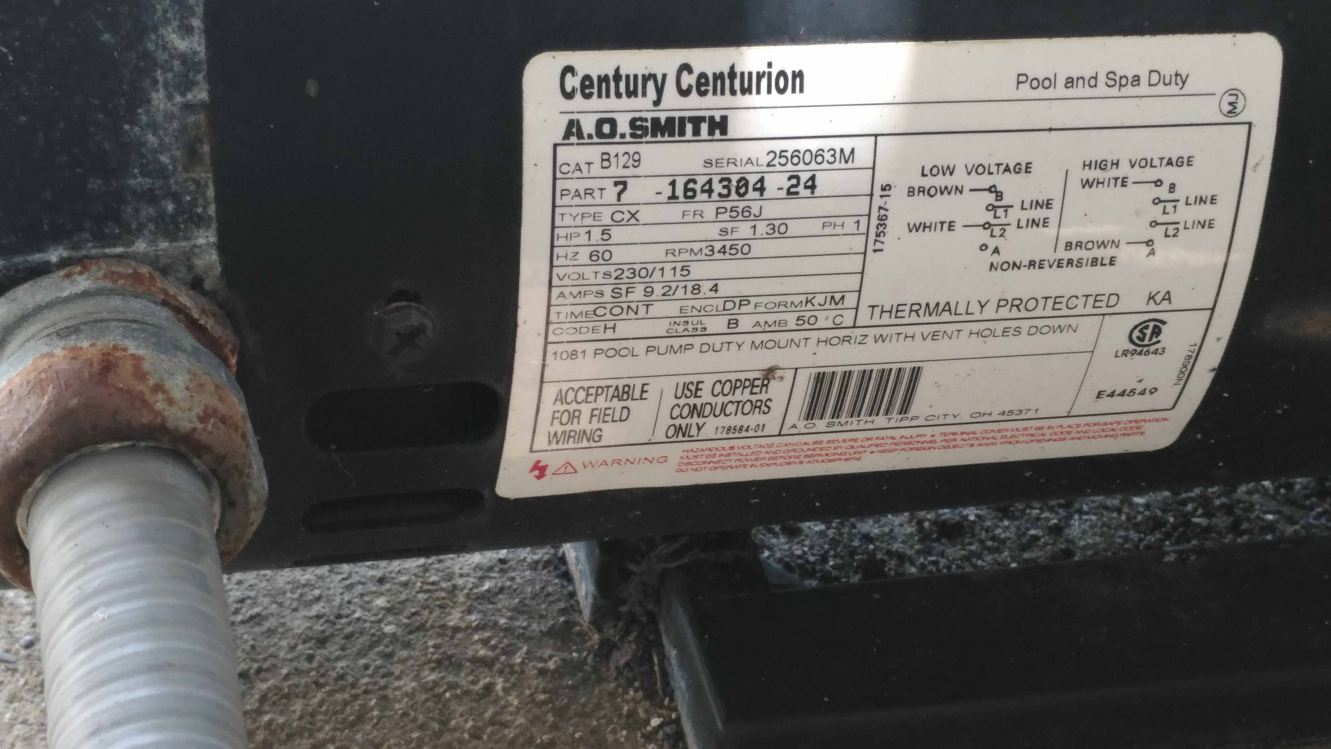Century (A.O. Smith) 1.5 HP Full Rate Energy Efficient Motor, Round ...