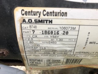 Century (A.O. Smith) 2.0 HP Full Rate Motor, Square Flange 56Y Frame ...