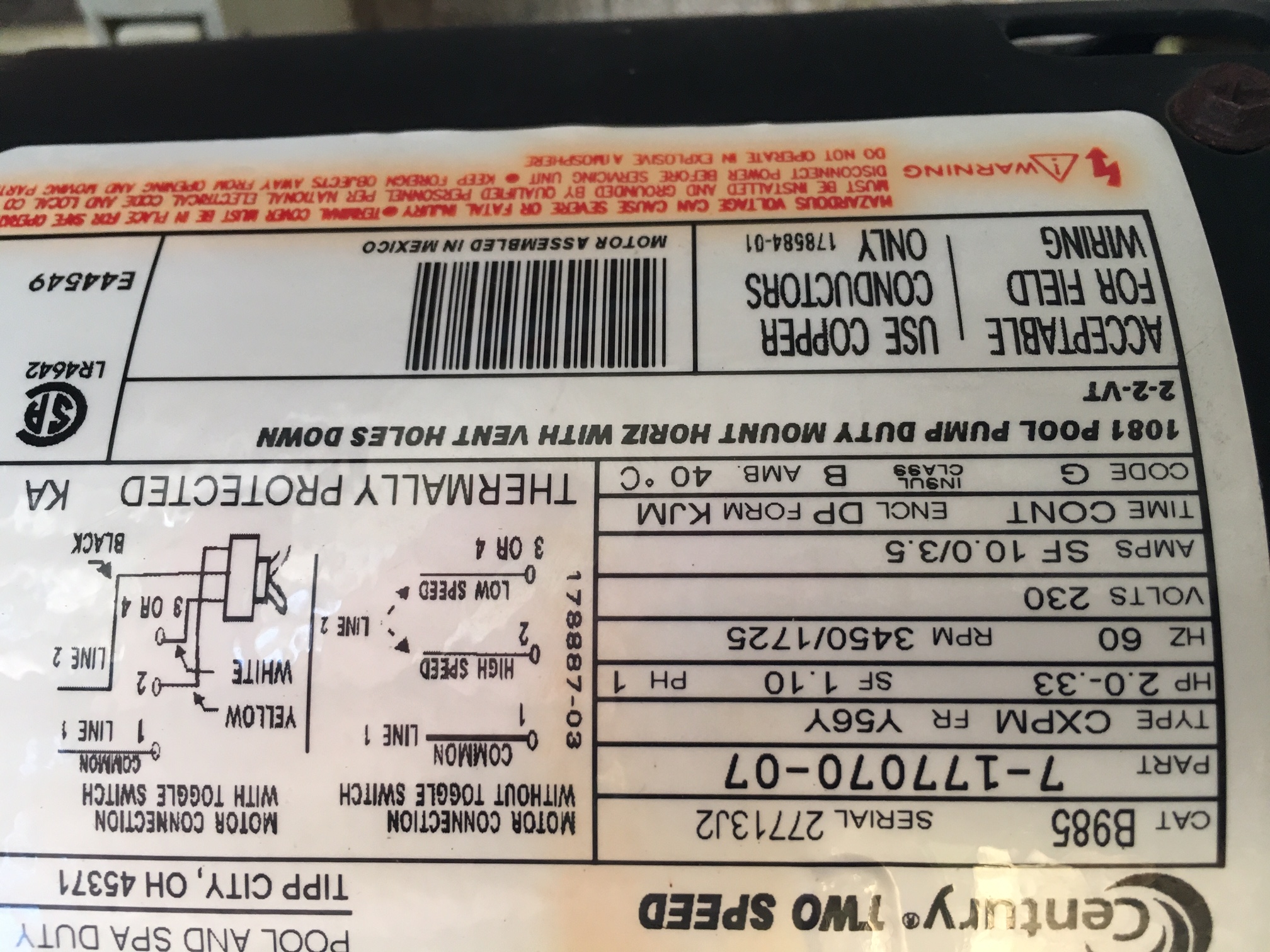 Questions for Century (A.O. Smith) Pool Pump Motor, 2.0-.33 HP, 1 Ph ...