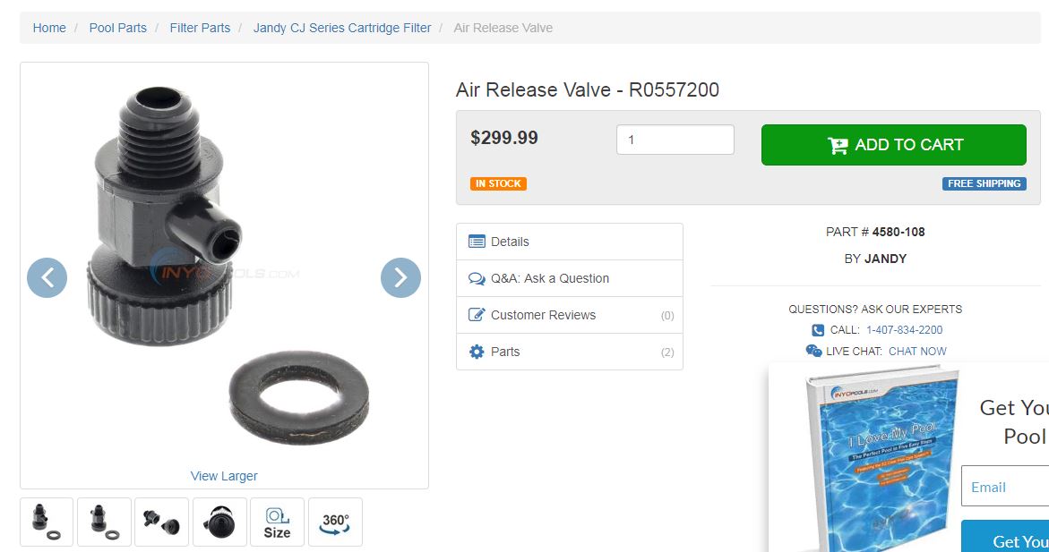 Jandy Air Release Valve - R0557200 - INYOPools.com